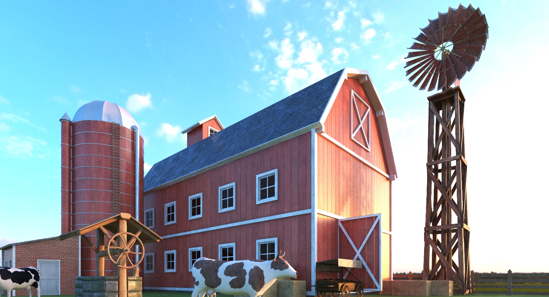 3D Model Farm Scene Barn Cow - TurboSquid 1335483