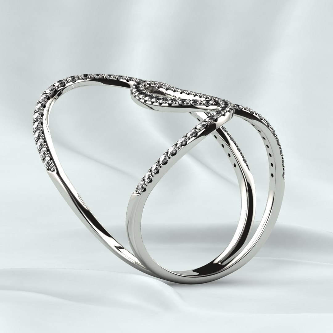 Cross Loops Undercut Diamonds Fashion Gold Ring 3D Model - TurboSquid ...
