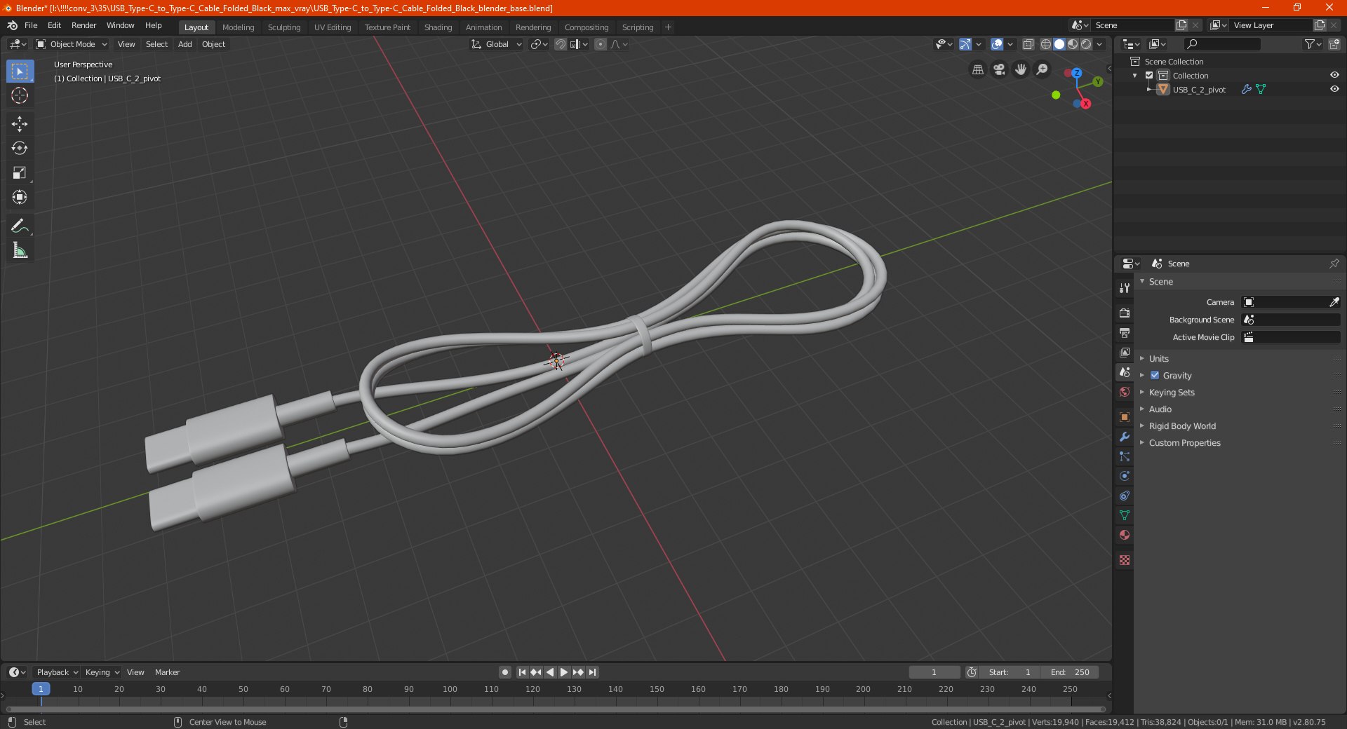 Usb type-c cable folded 3D model - TurboSquid 1596476