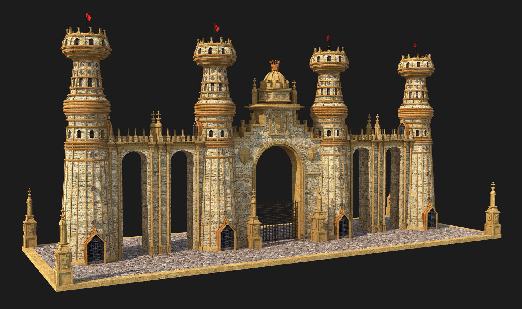 3D Fantasy Wall Gate Towers - TurboSquid 1936555