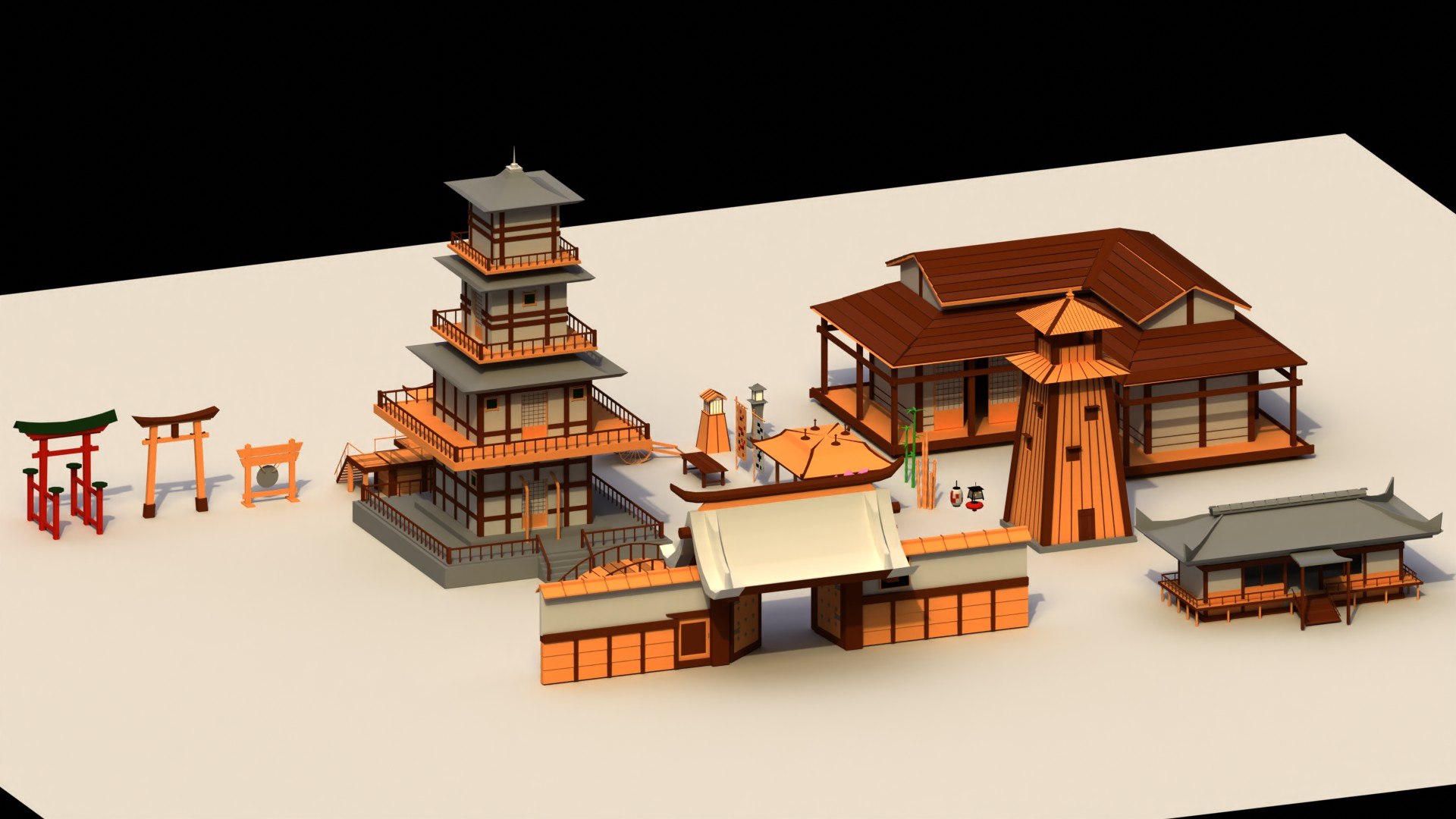 Low Poly Traditional Japanese Town 3D Model - TurboSquid 2100333