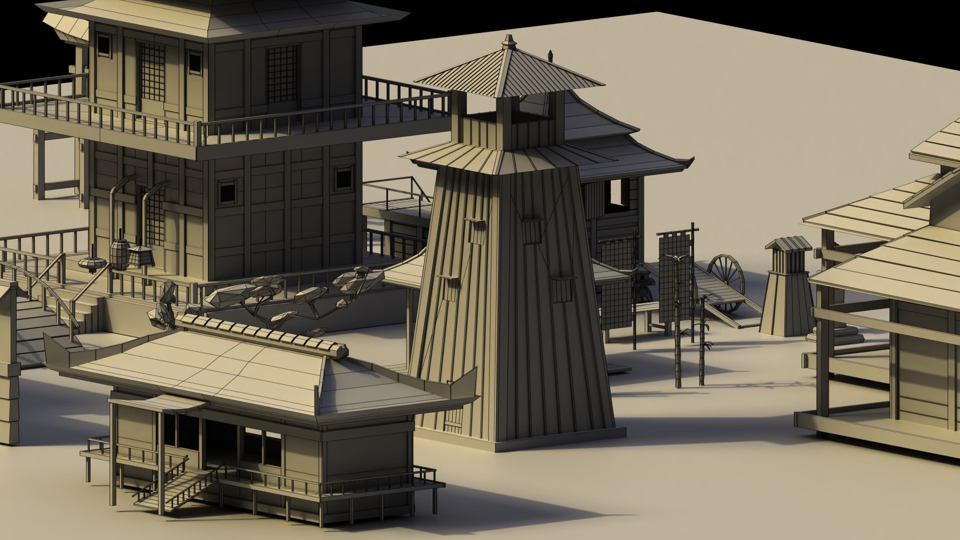 Low Poly Traditional Japanese Town 3D Model - TurboSquid 2100333