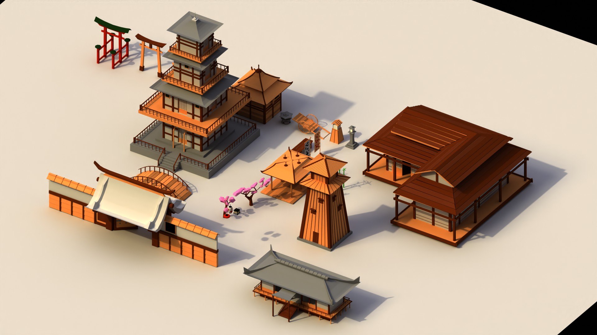 Low Poly Traditional Japanese Town 3D Model - TurboSquid 2100333