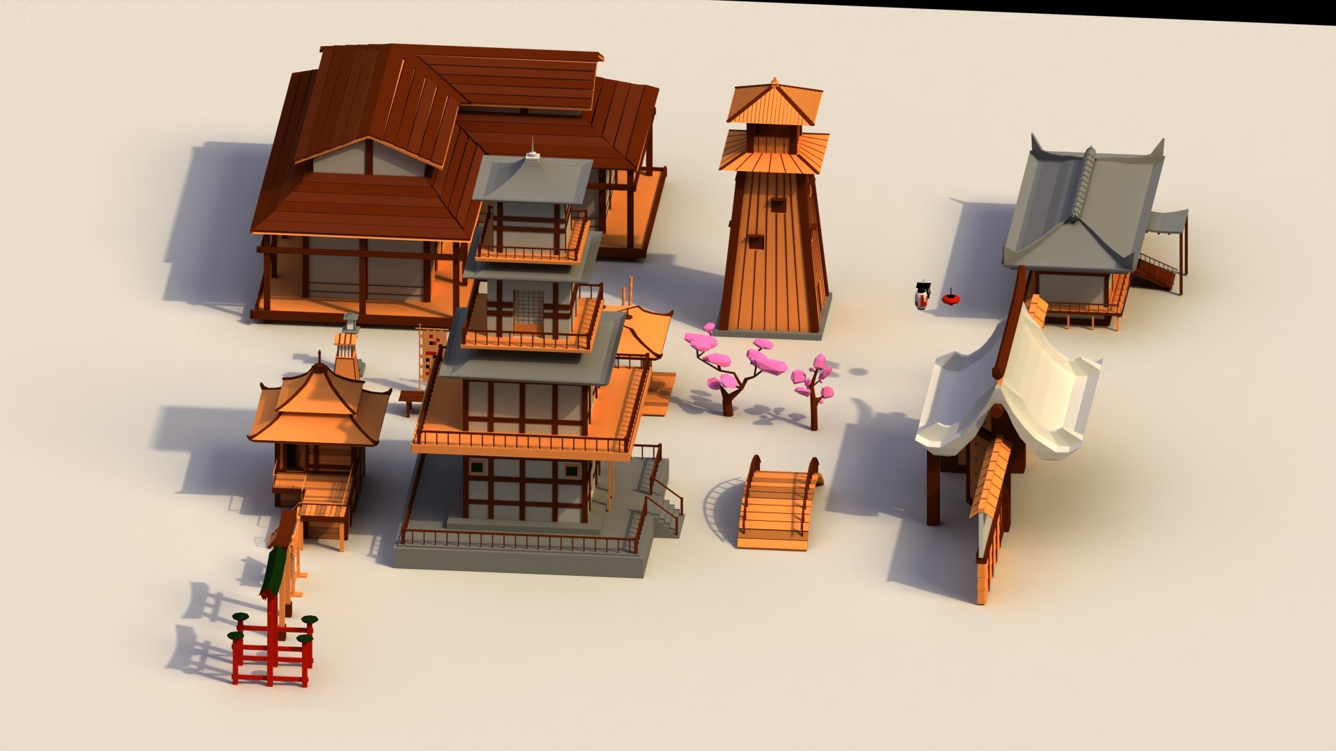 Low Poly Traditional Japanese Town 3D Model - TurboSquid 2100333