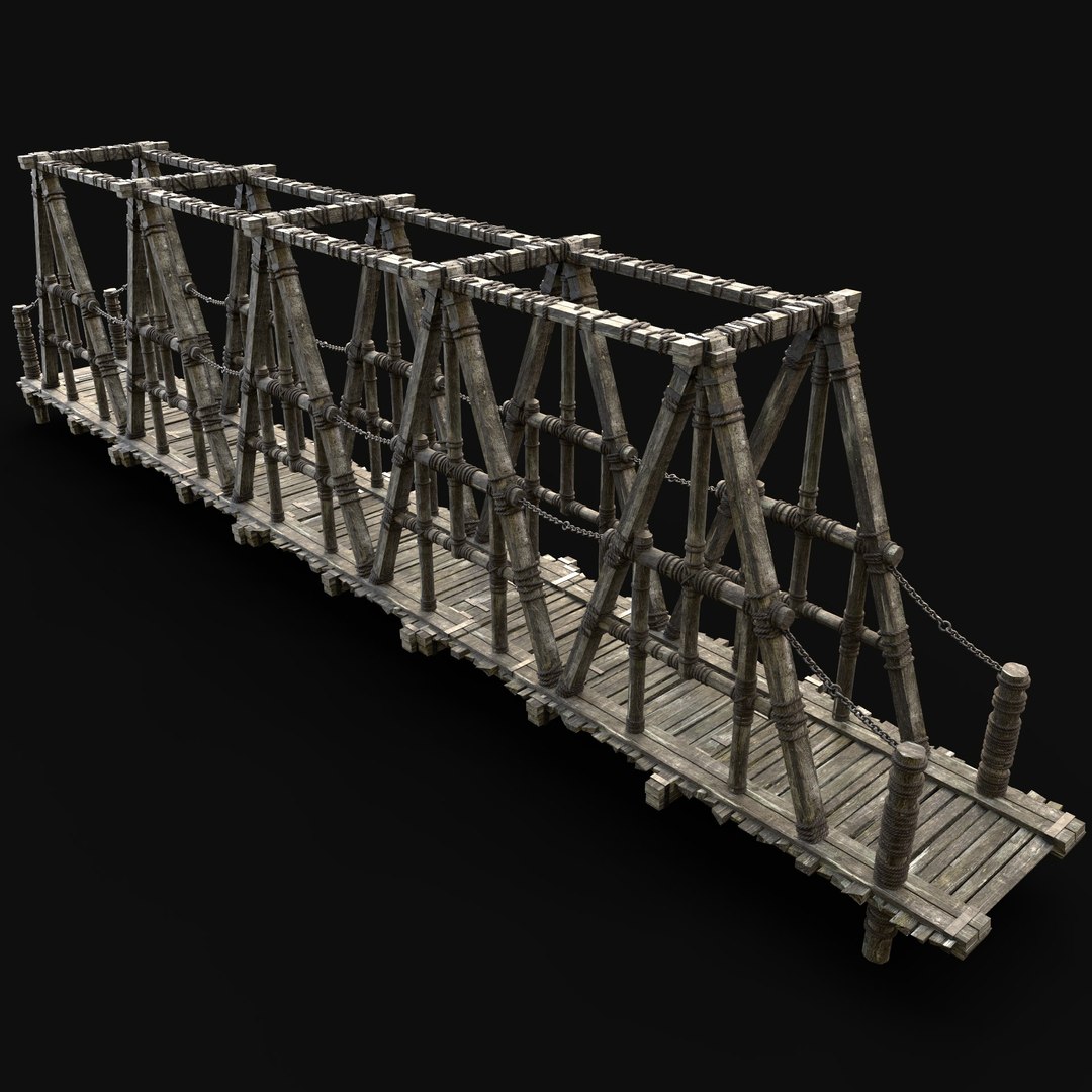 3D Model BRIDGE MEDIEVAL WOODEN PLATFORM CONSTRUCTION ENTERABLE ...