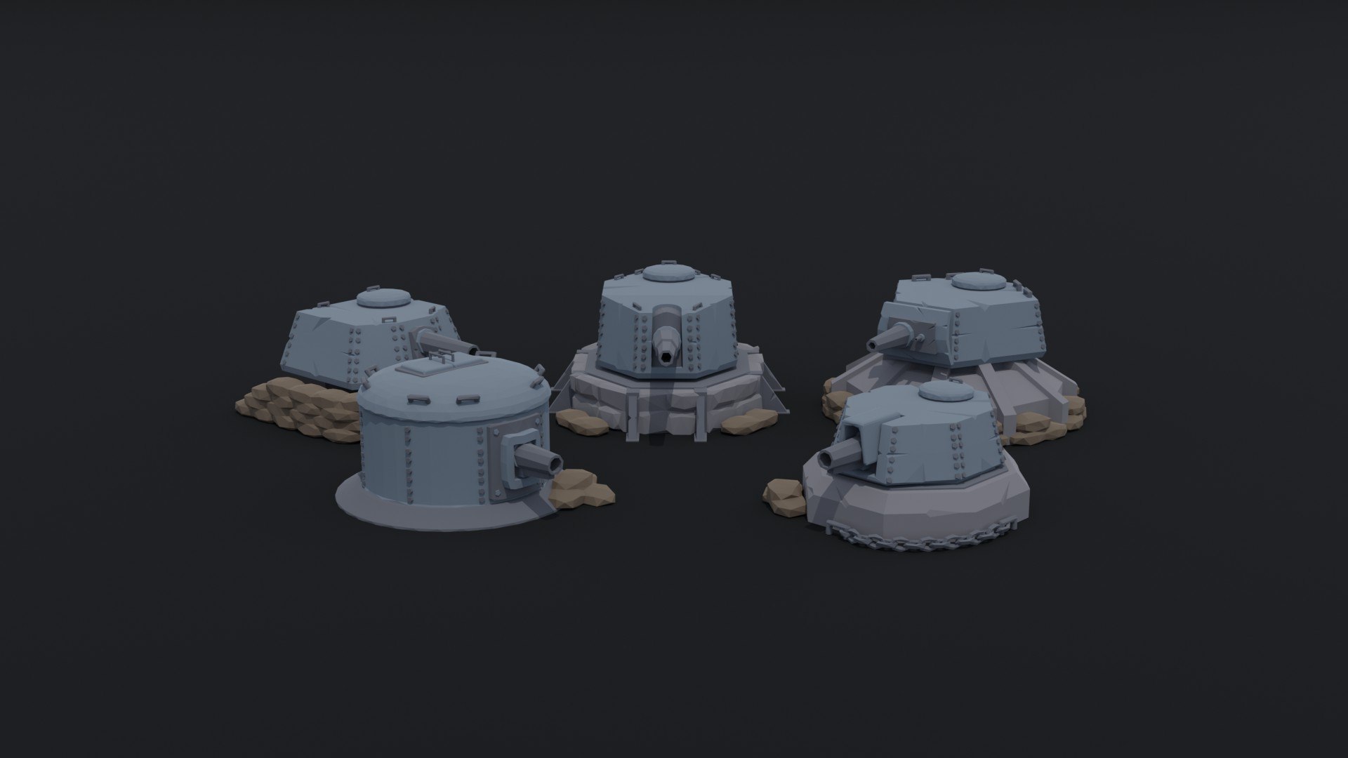 Low-poly Dieselpunk cartoon gun turret kit 3D - TurboSquid 1899006
