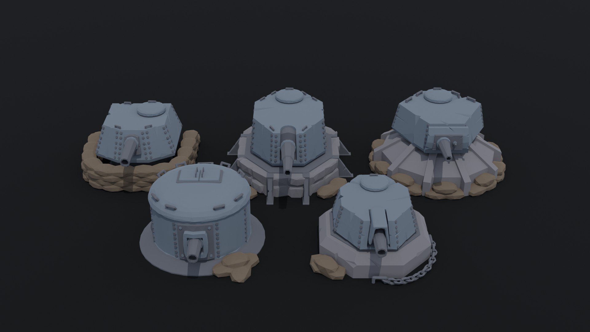 Low-poly Dieselpunk cartoon gun turret kit 3D - TurboSquid 1899006