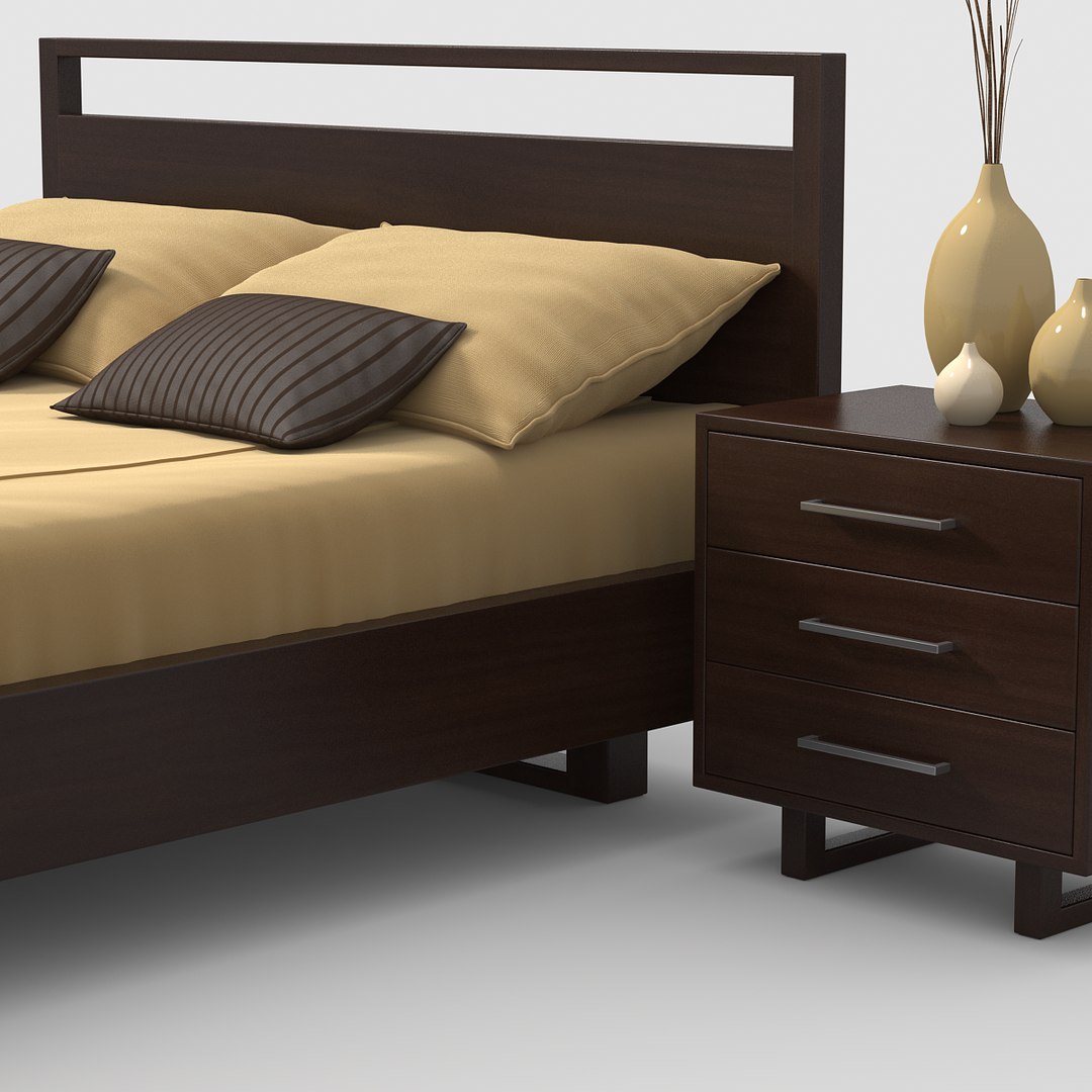 Bed Walnut Wood 3d 3ds