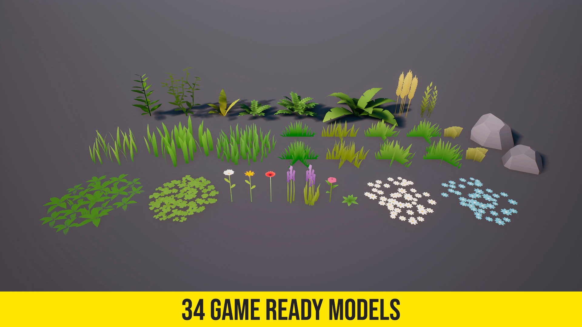3D Model Low Poly Cartoon Grass And Plants For Unity And Unreal Engine ...