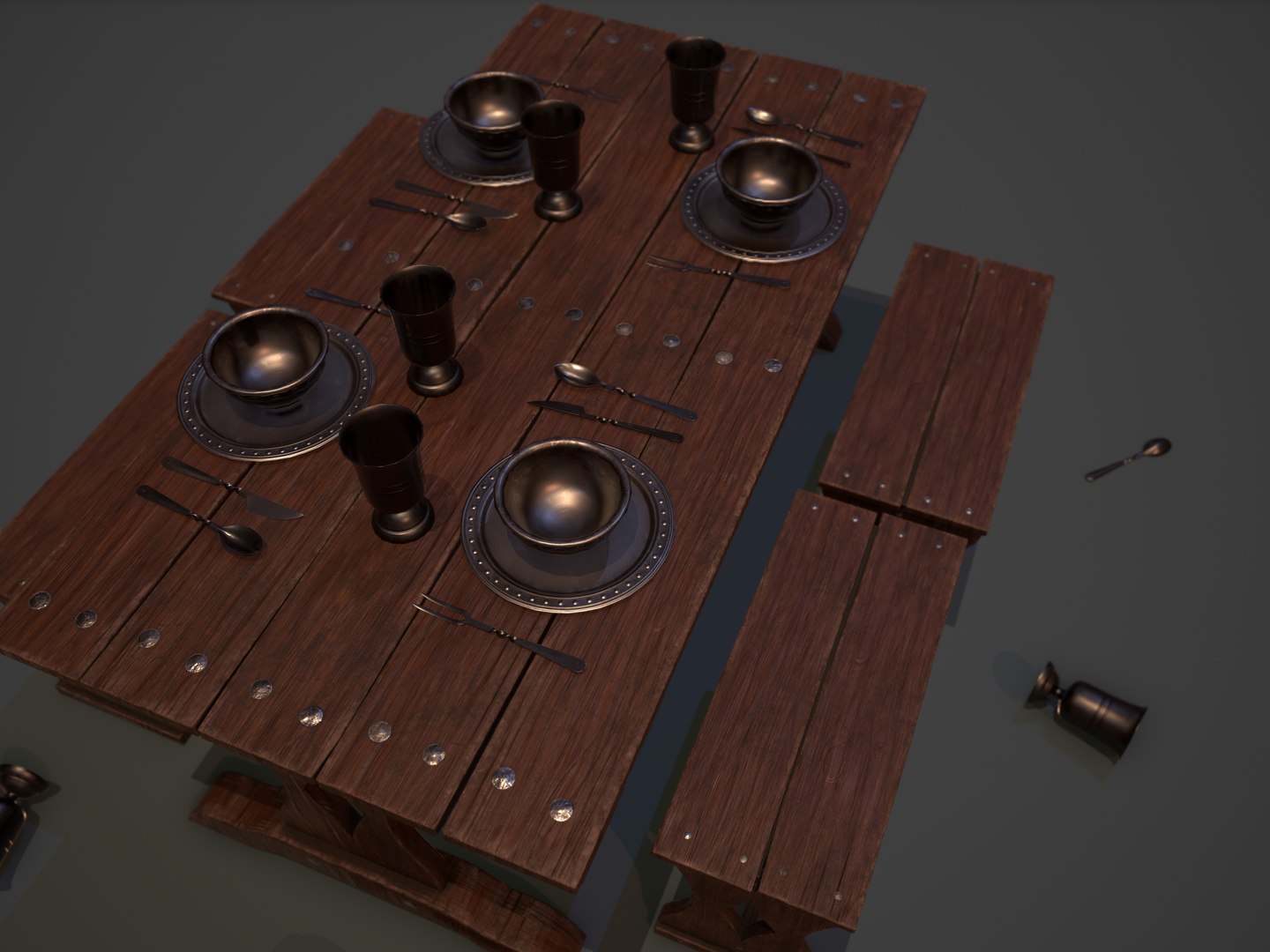 Medieval Dining Set Table 3D - TurboSquid 1536343