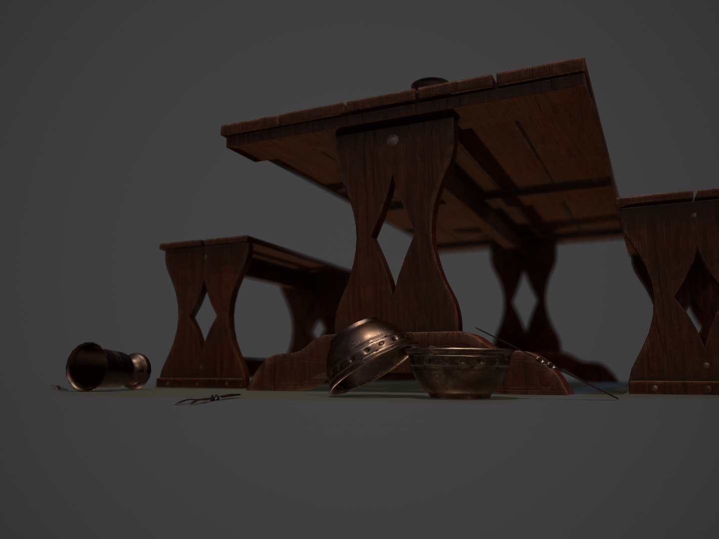 Medieval Dining Set Table 3D - TurboSquid 1536343