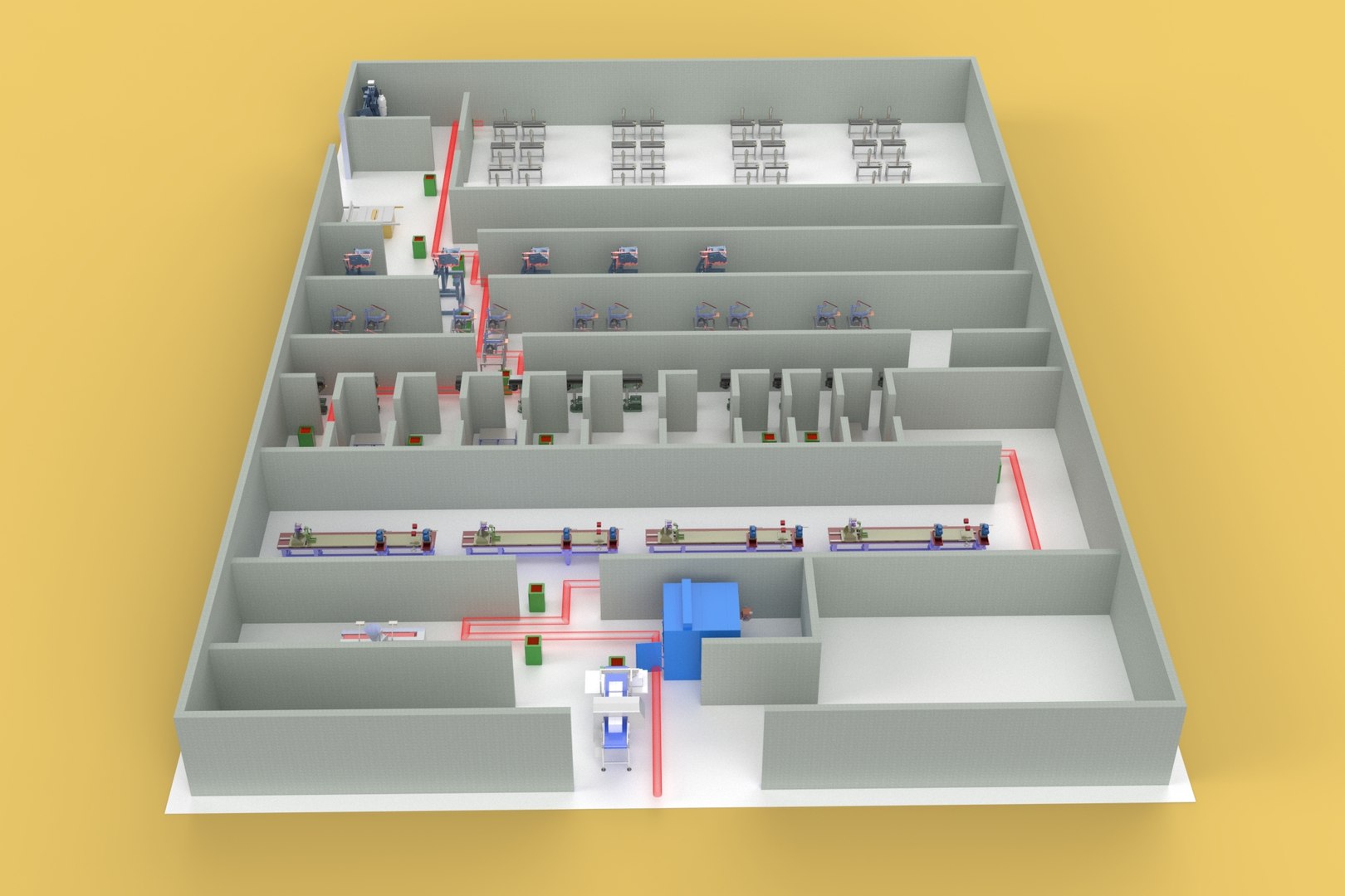 LAYOUT WORKSHOP LINE FACTORY INDUSTRIAL FLOOR PLAN PRODUCTION 3D ...