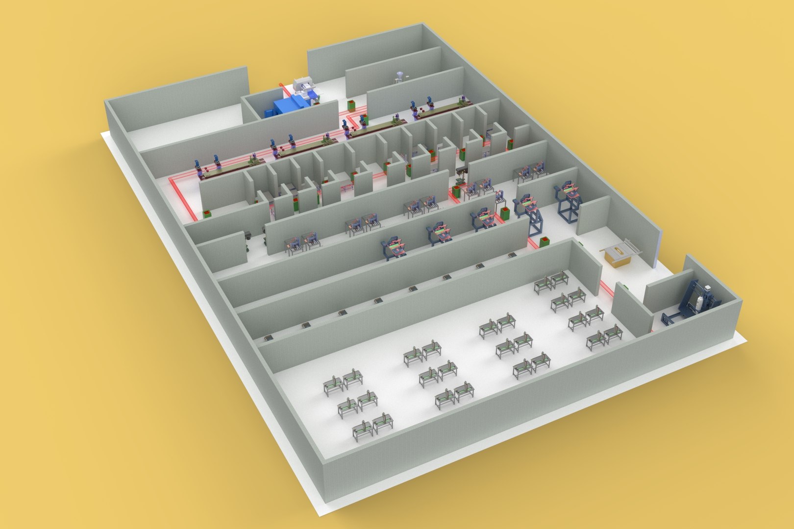 LAYOUT WORKSHOP LINE FACTORY INDUSTRIAL FLOOR PLAN PRODUCTION 3D ...