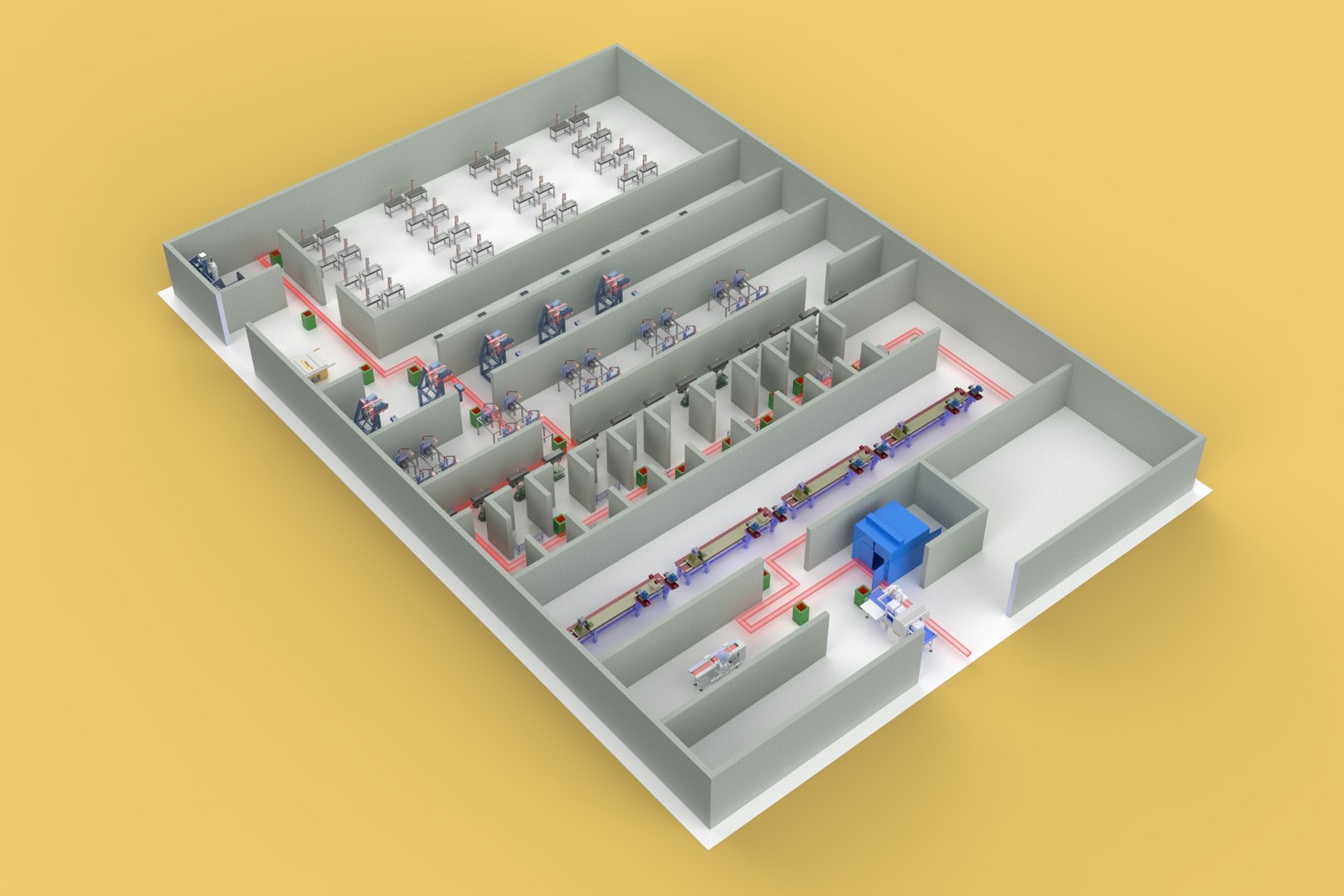 LAYOUT WORKSHOP LINE FACTORY INDUSTRIAL FLOOR PLAN PRODUCTION 3D ...