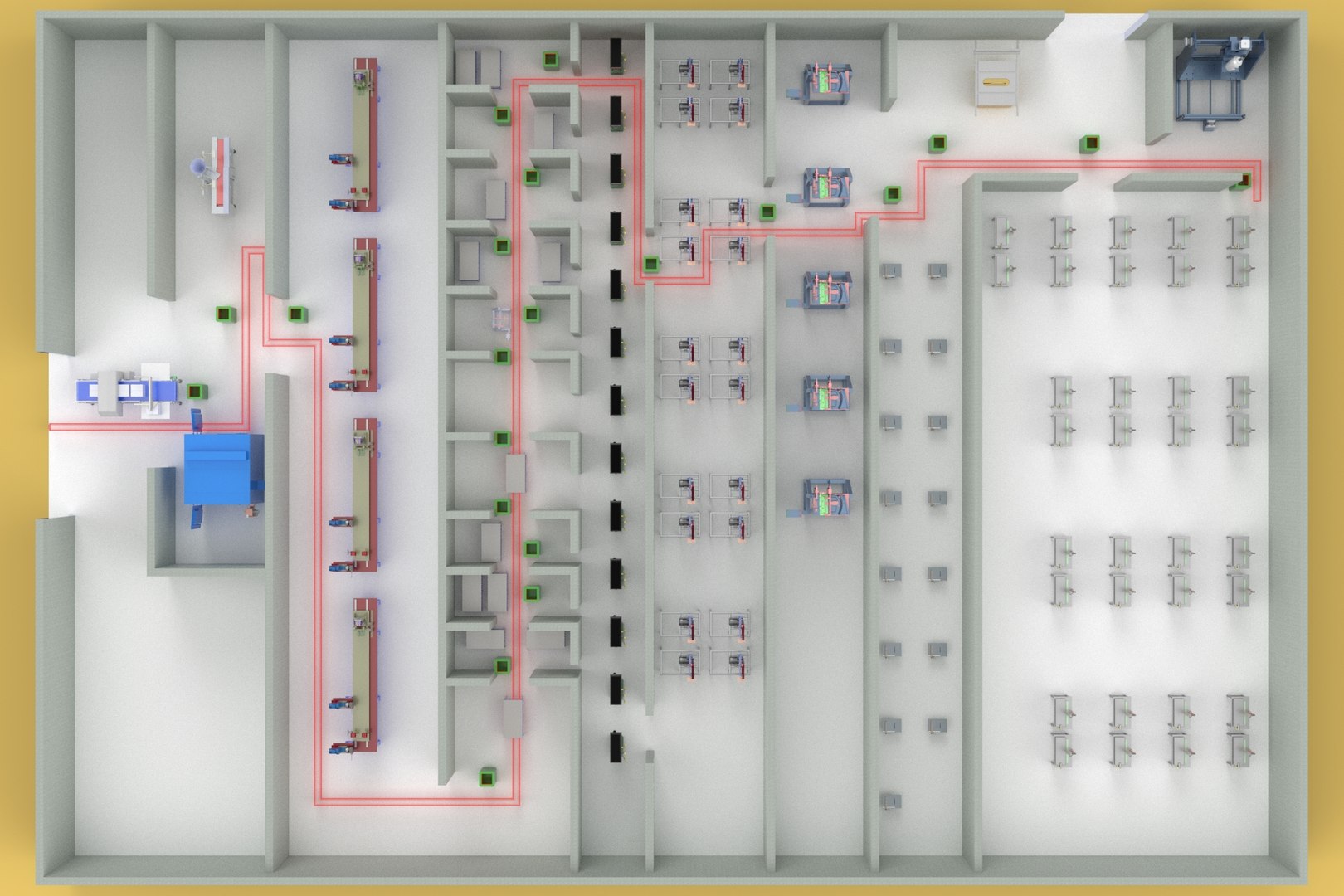 LAYOUT WORKSHOP LINE FACTORY INDUSTRIAL FLOOR PLAN PRODUCTION 3D ...