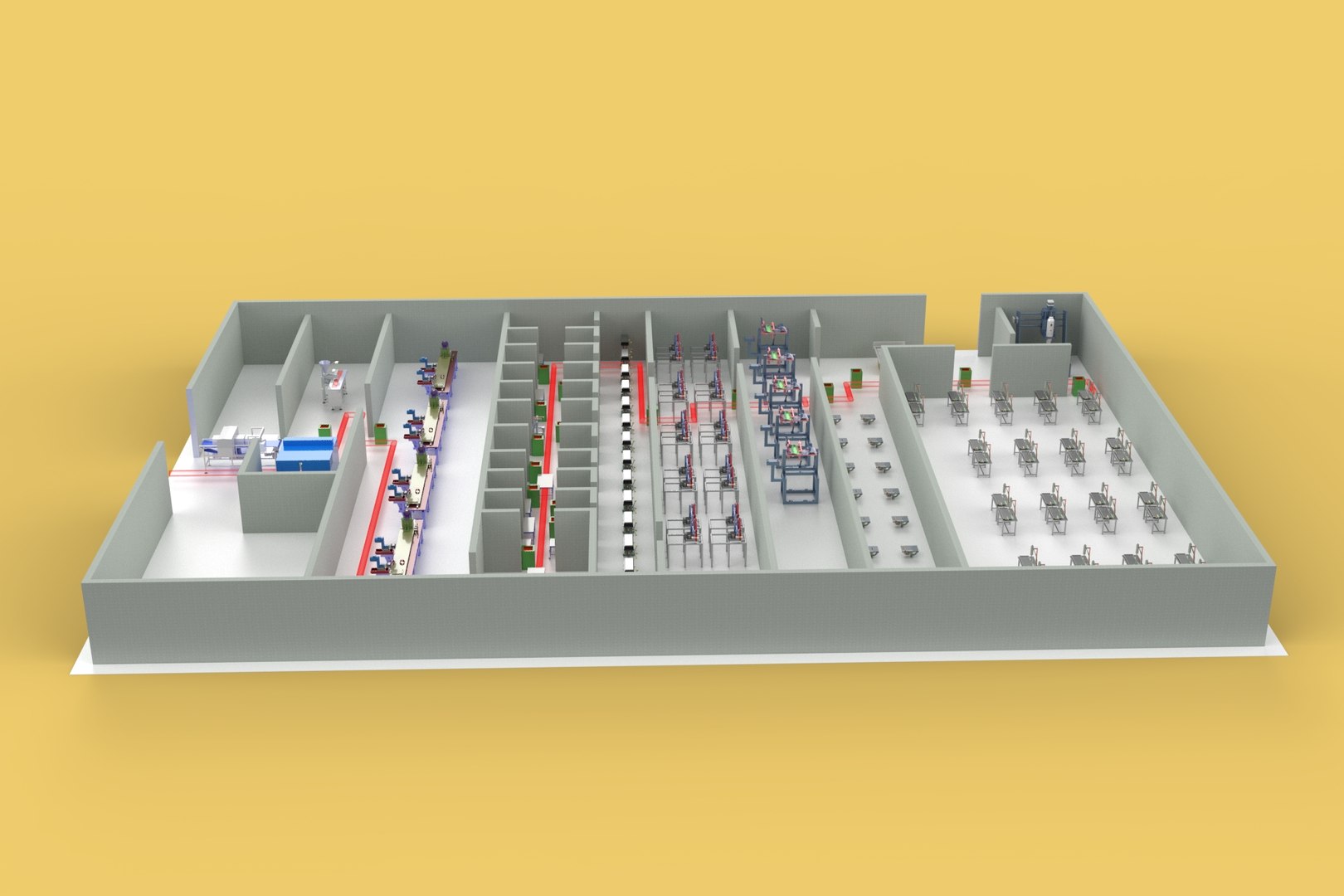 LAYOUT WORKSHOP LINE FACTORY INDUSTRIAL FLOOR PLAN PRODUCTION 3D ...