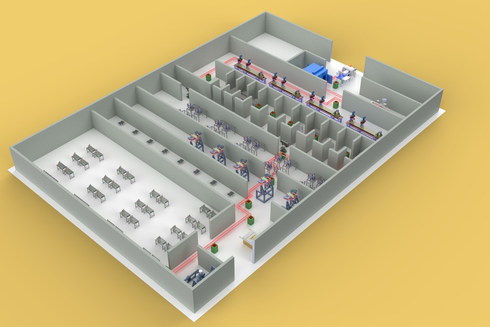 LAYOUT WORKSHOP LINE FACTORY INDUSTRIAL FLOOR PLAN PRODUCTION 3D ...