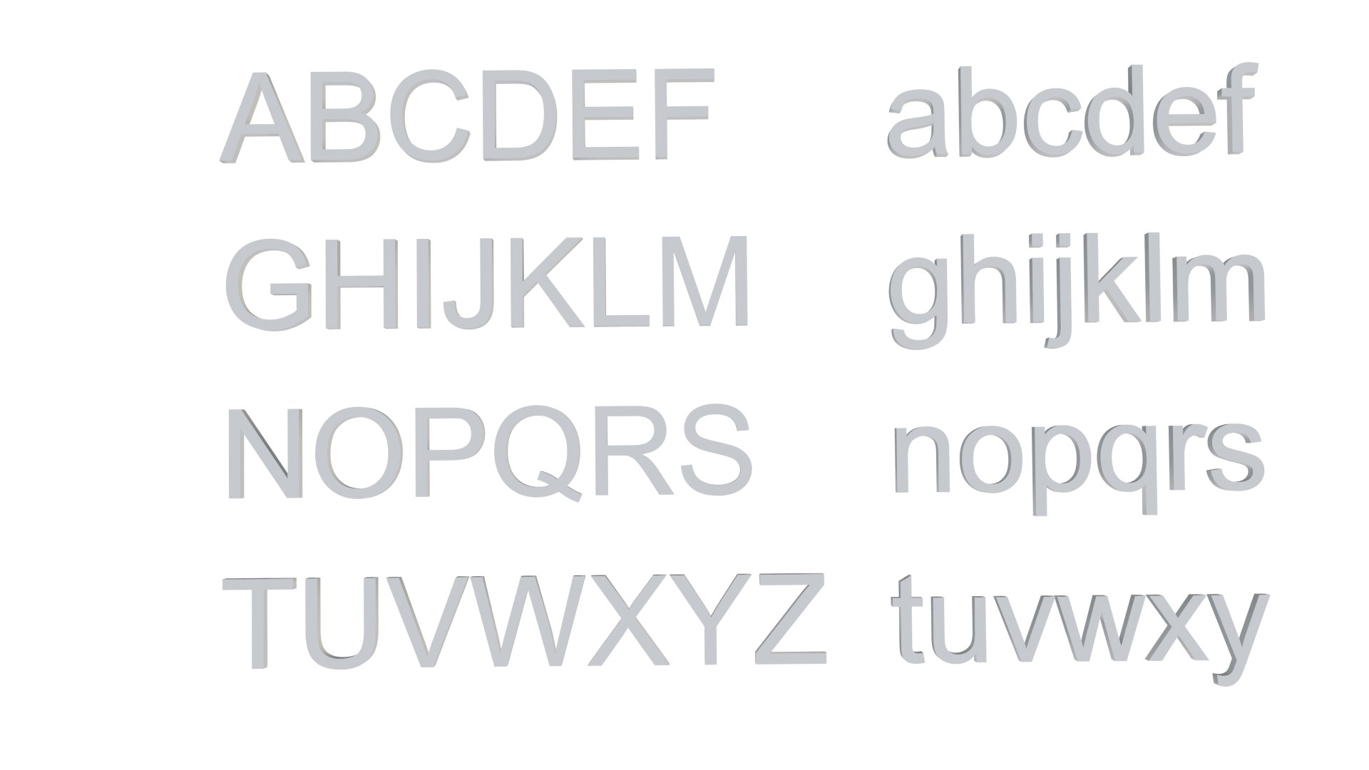 Alphabet letters lowercase and uppercase in Arial font model ...