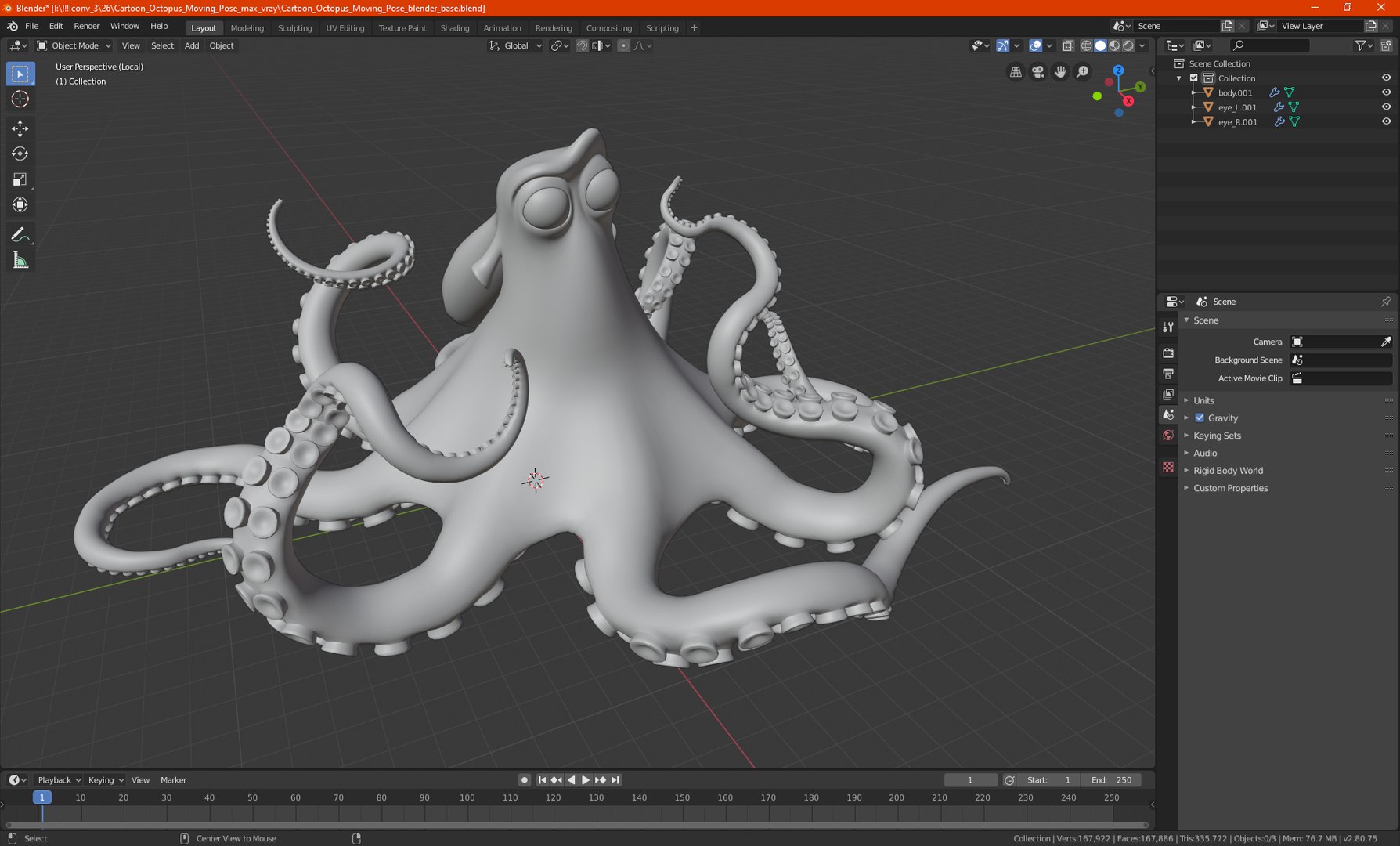 3D Cartoon Octopus Moving Pose Model - TurboSquid 1971811