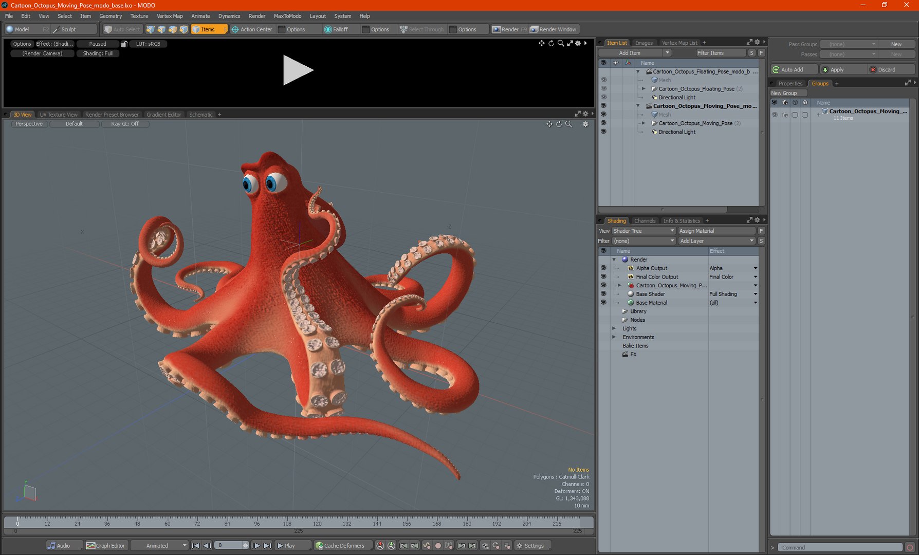 3D Cartoon Octopus Moving Pose Model - TurboSquid 1971811