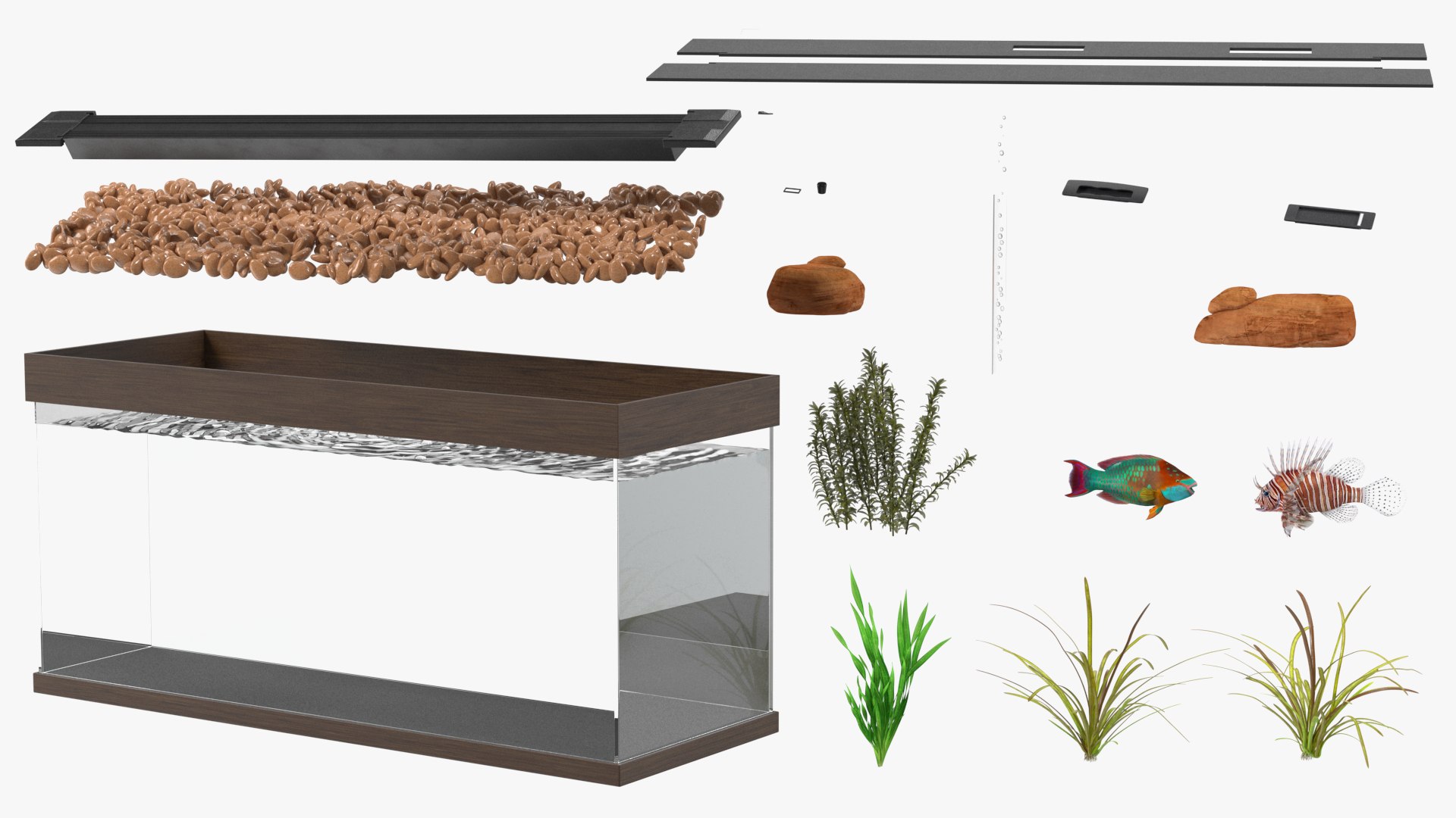 3D Model Fish Tank Wooden Long - TurboSquid 2132397