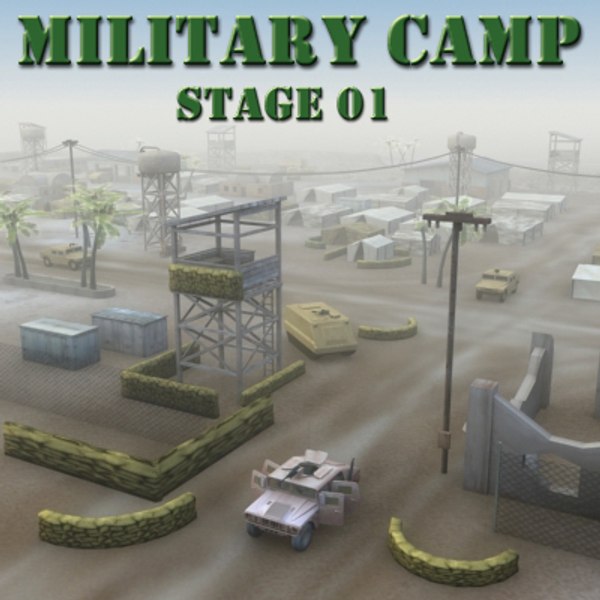3d desert military base buildings
