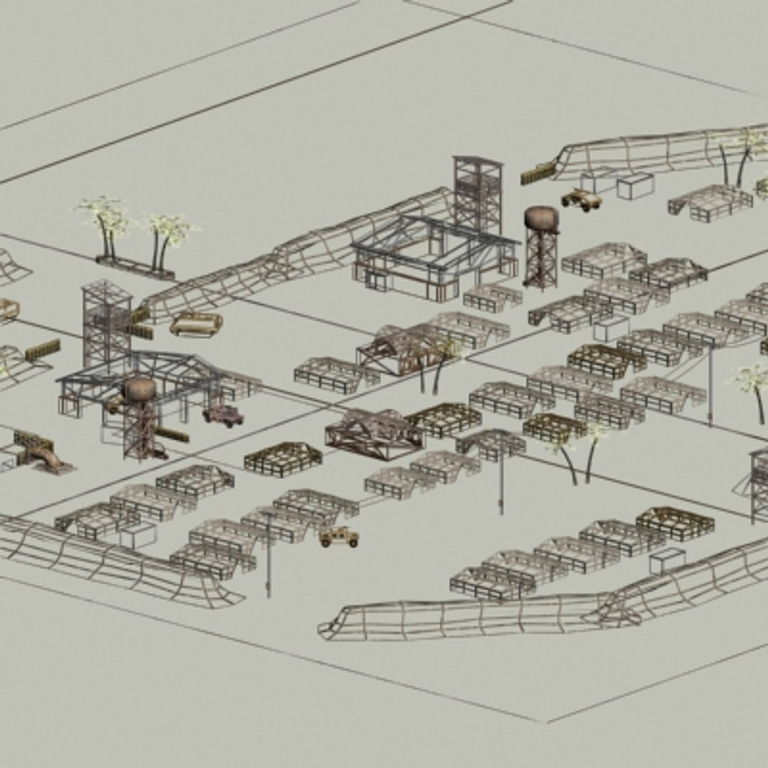 3d desert military base buildings