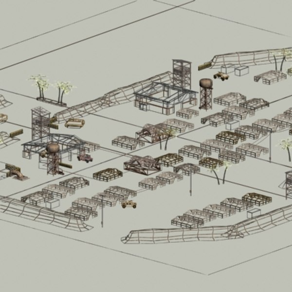 3d desert military base buildings