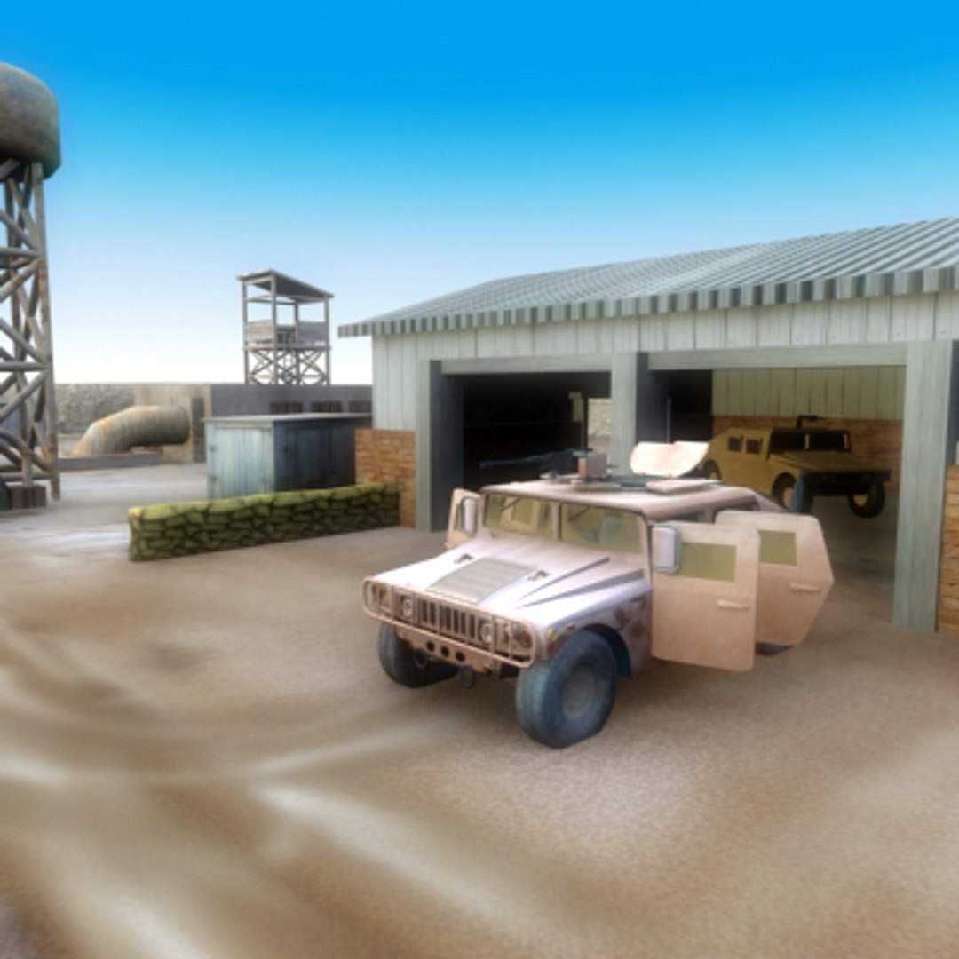 3d desert military base buildings