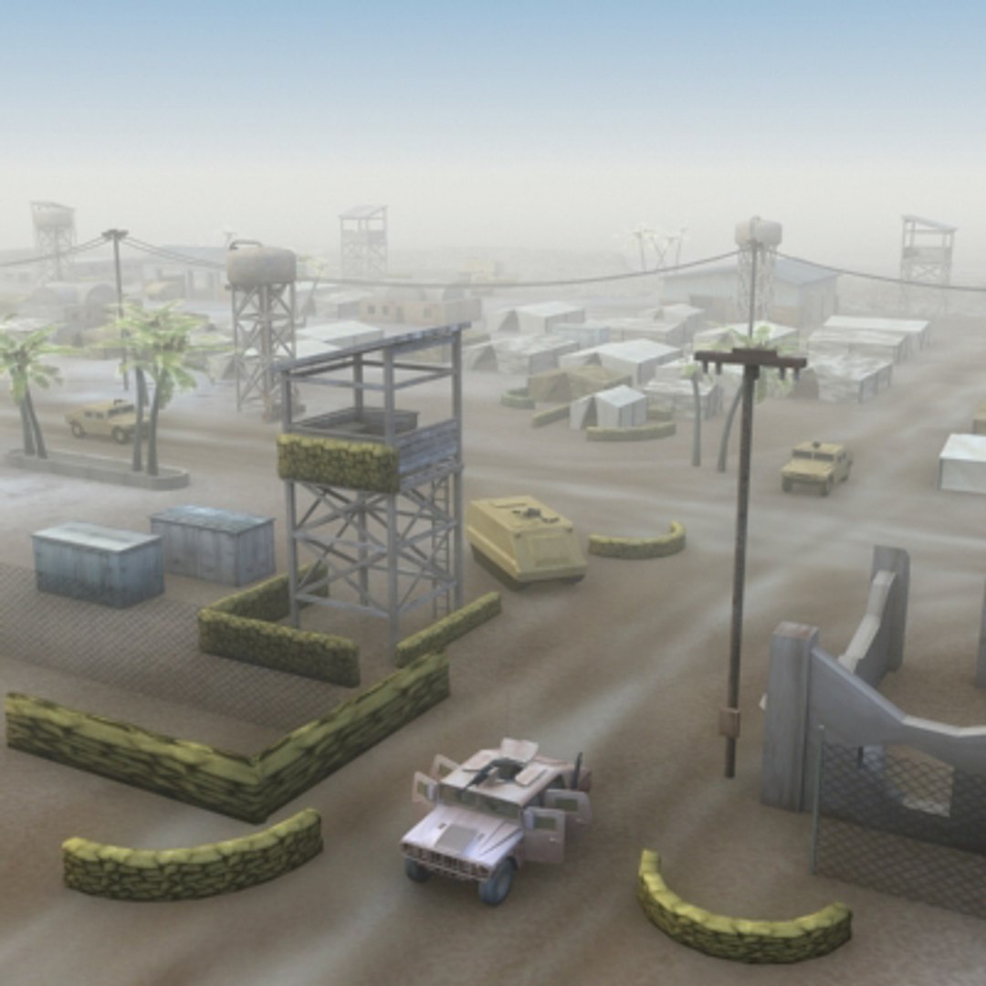 3d desert military base buildings