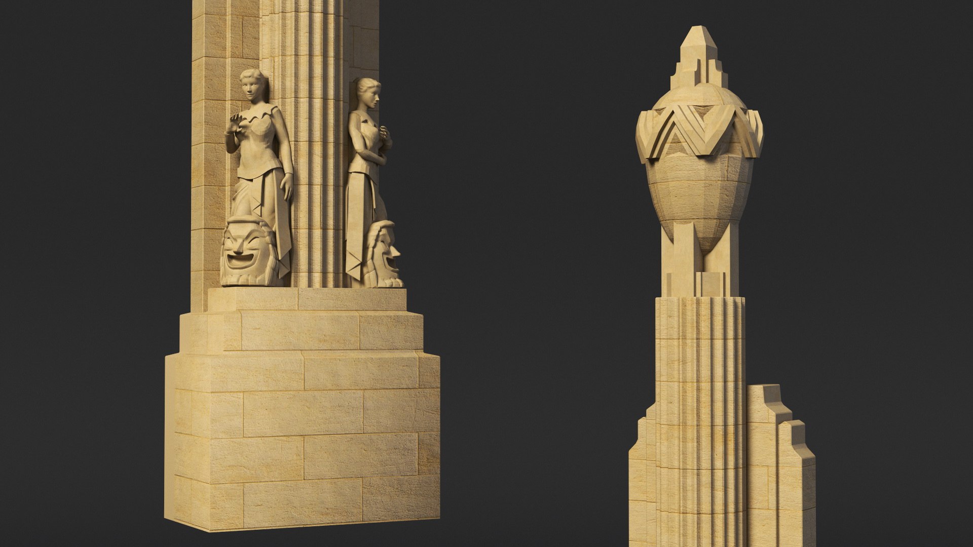 3D Hearst Building Lobby Statues With Column - TurboSquid 2133753