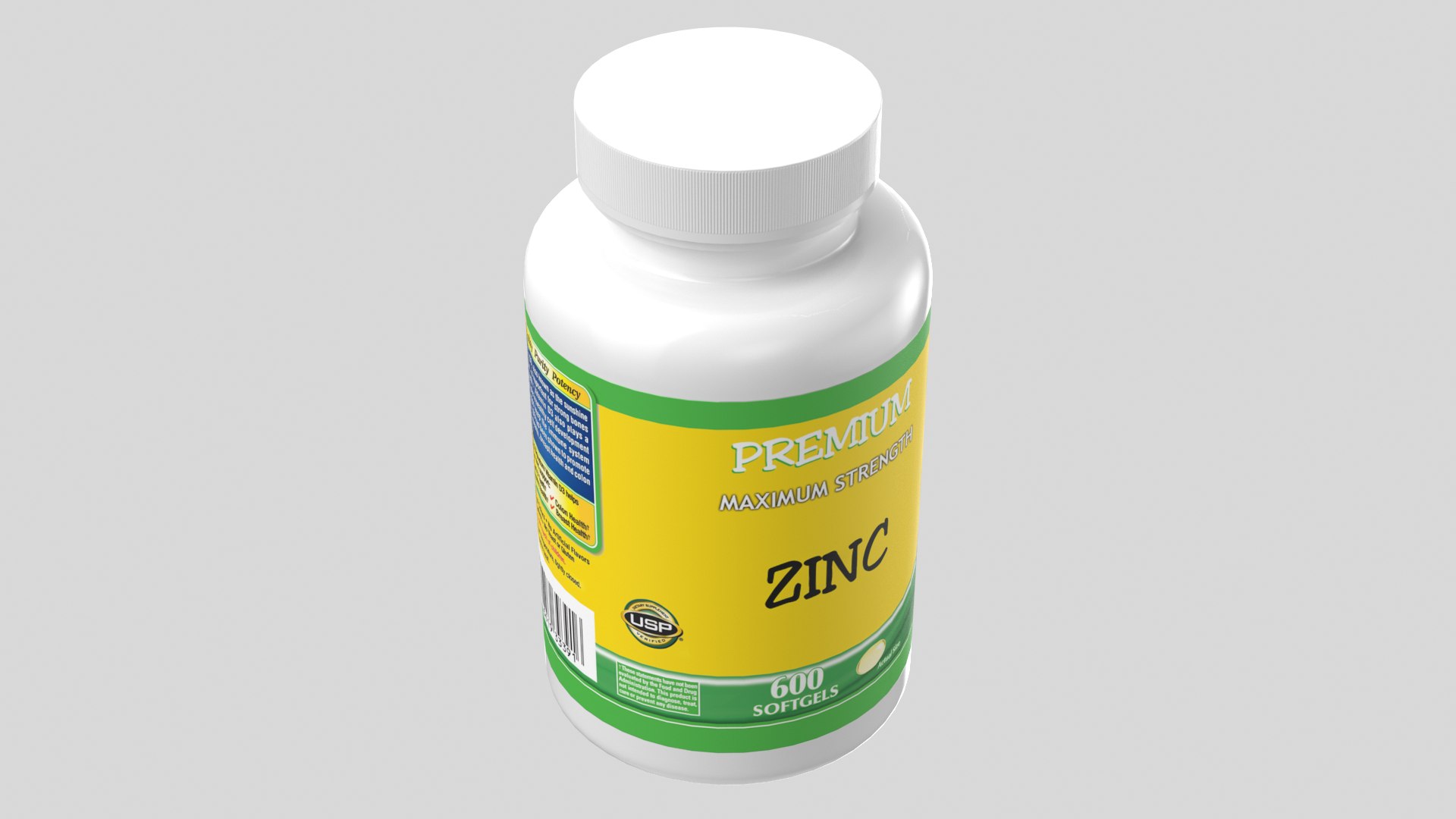 3D Zinc Supplement Bottle Model - TurboSquid 1835444