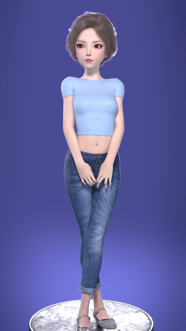 3D Model Cartoon Beautiful Little Girl Rigged - TurboSquid 2202329