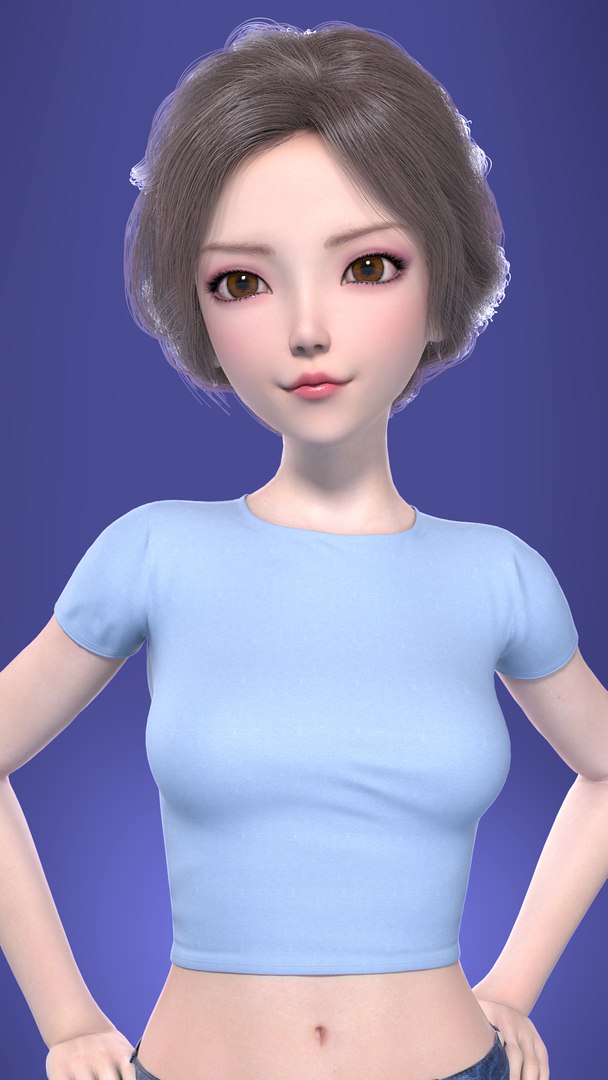 3D Model Cartoon Beautiful Little Girl Rigged - TurboSquid 2202329