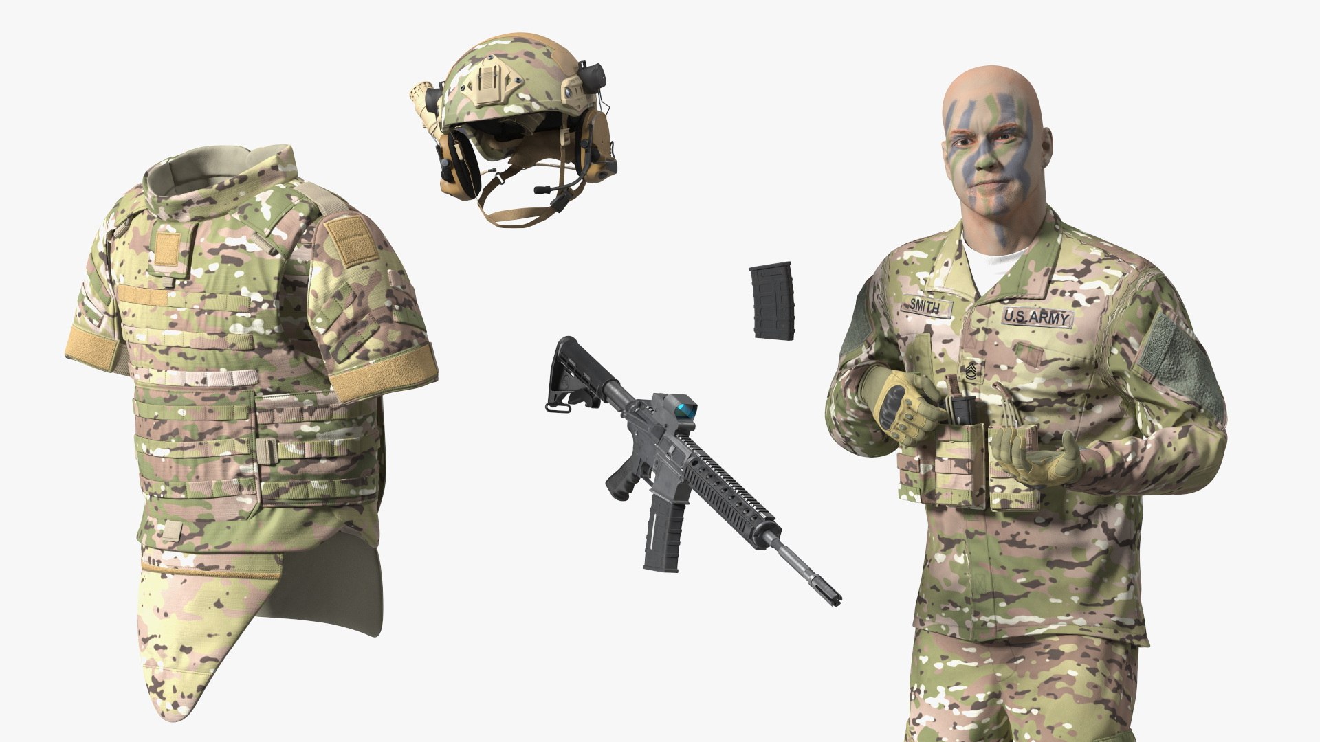 3D Model Soldier Green Camo With Night Visor Rigged For Maya ...