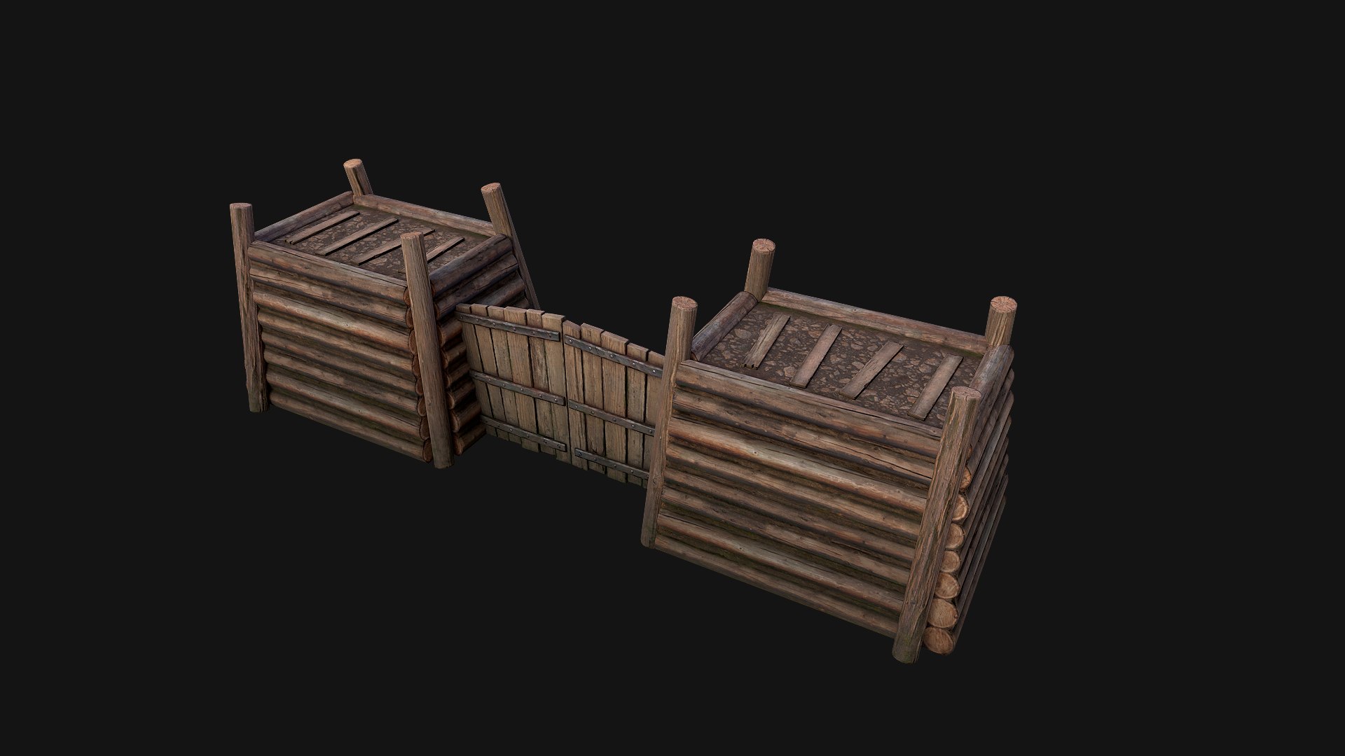 Medieval Fortress Gate With Wooden Wall Model - TurboSquid 1957670