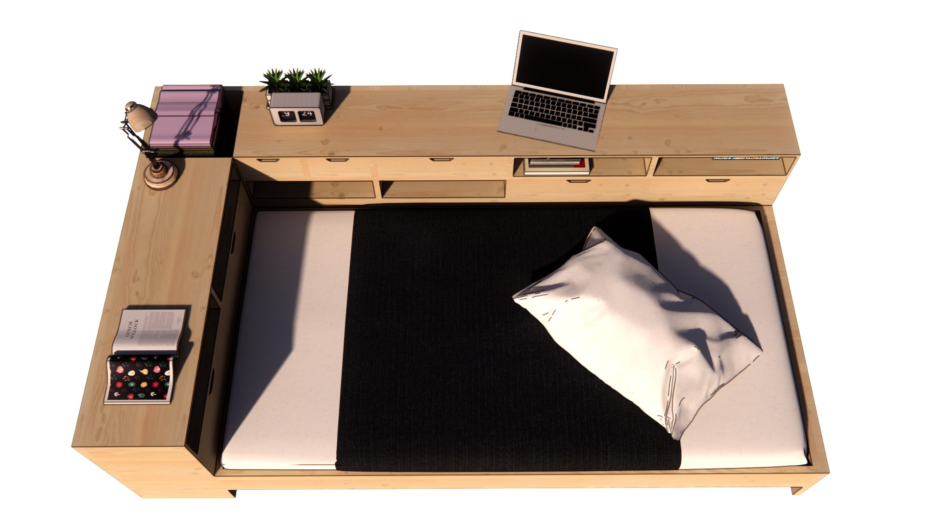 3D Single Bed With Storage Model - TurboSquid 2042831