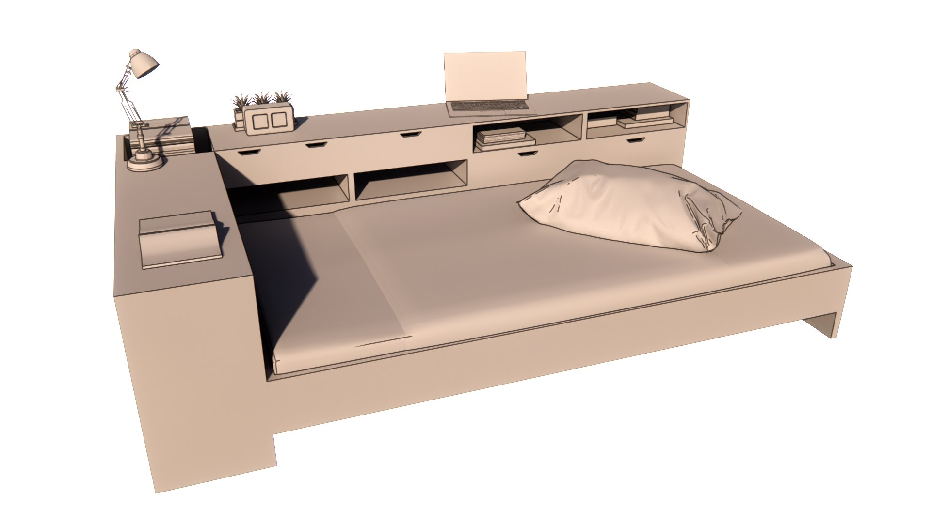3D Single Bed With Storage Model - TurboSquid 2042831