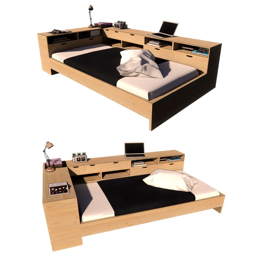 3D Single Bed With Storage Model - TurboSquid 2042831