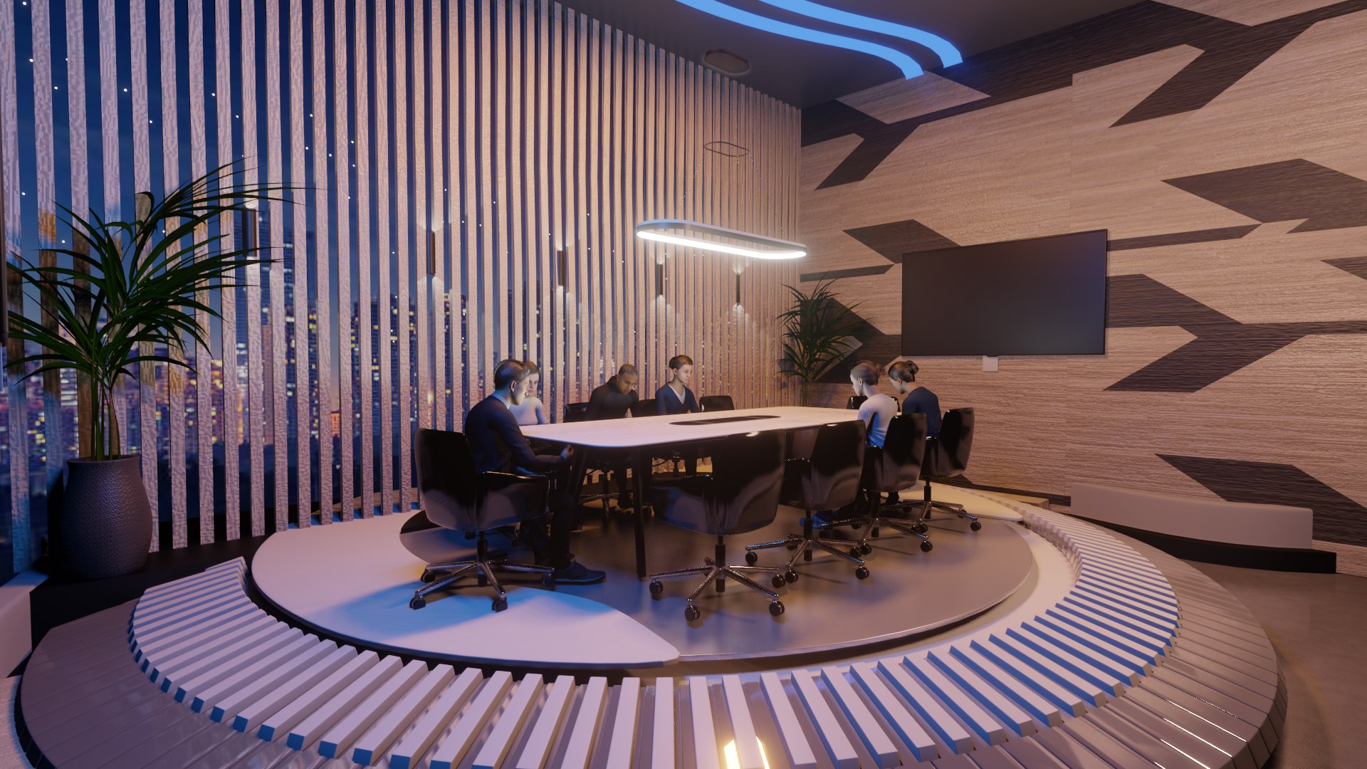 3D Model Conference Room Meeting Room With Animated Characters ...