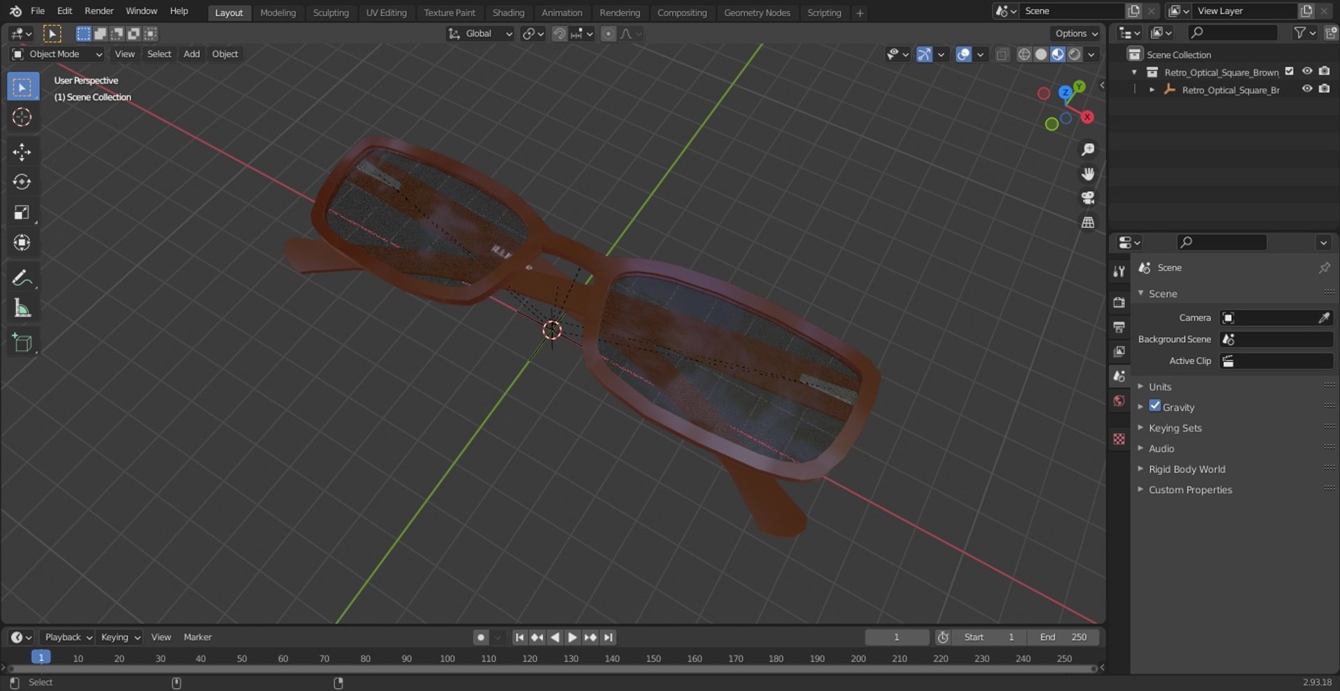 Retro Optical Square Brown Glasses Folded model - TurboSquid 2143572