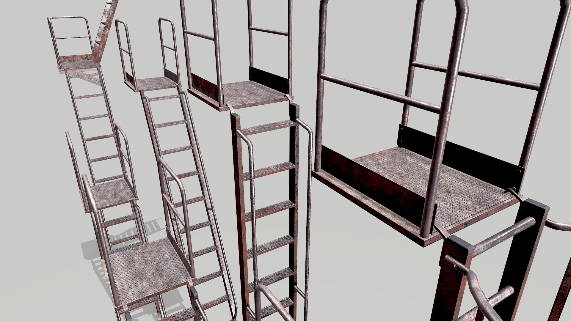 Metal Rusted Modular Ladder System 3D Model - TurboSquid 1993033