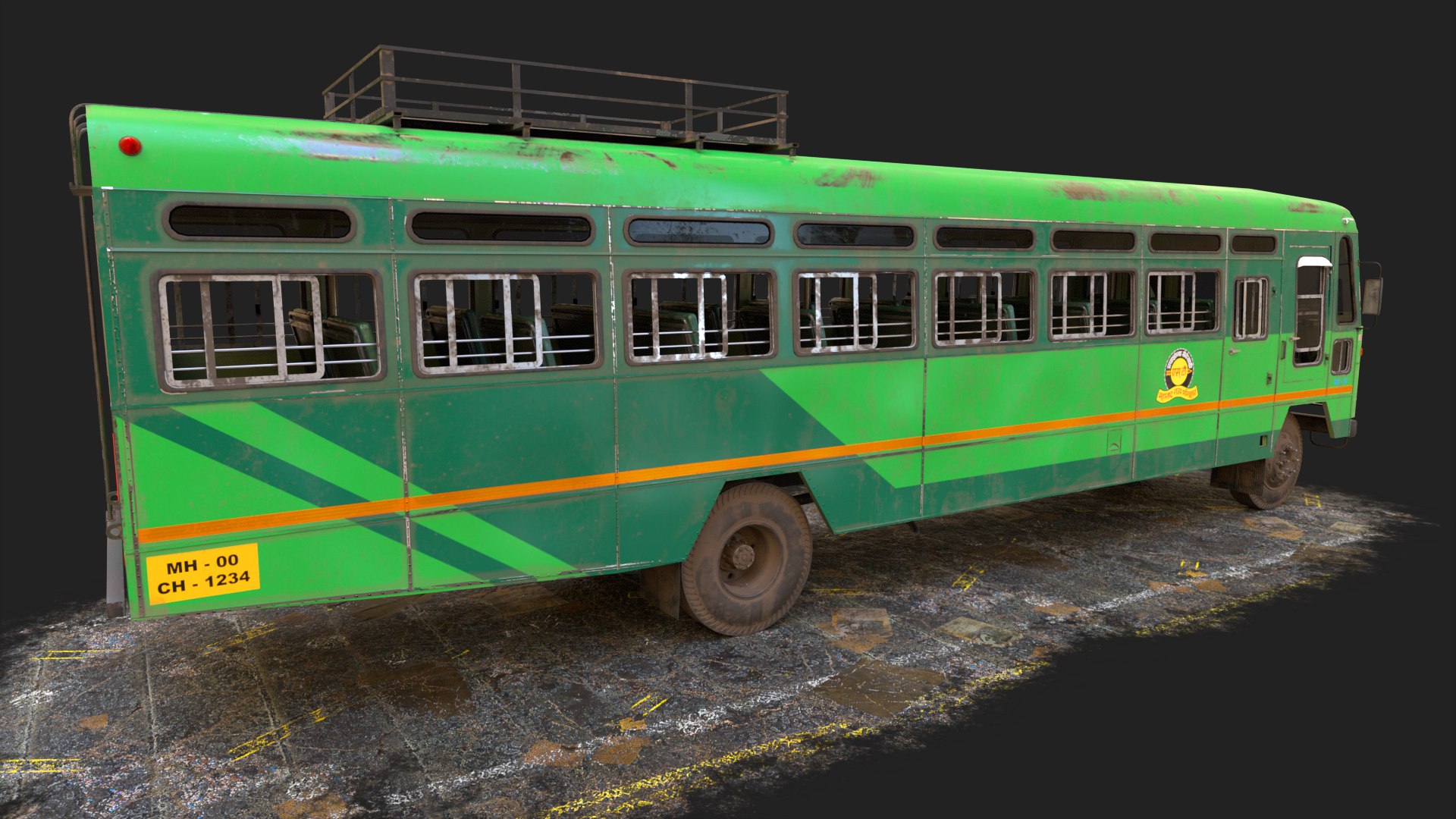 Indian ST Bus V2 Dark Green Light Green Used Model - TurboSquid 2286522