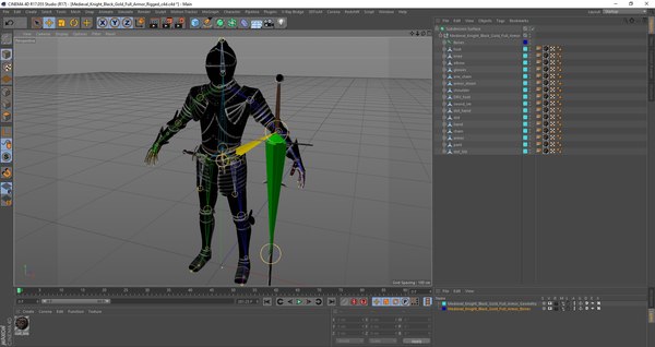 Medieval Knight Black Gold Full Armor Rigged for Cinema 4D 3D model ...