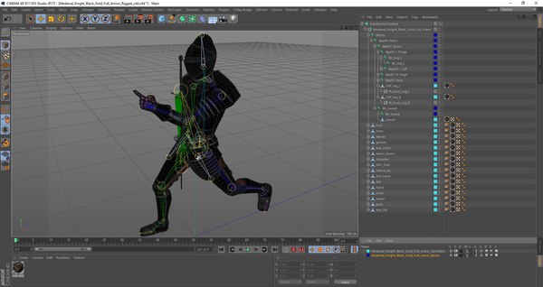 Medieval Knight Black Gold Full Armor Rigged for Cinema 4D 3D model ...