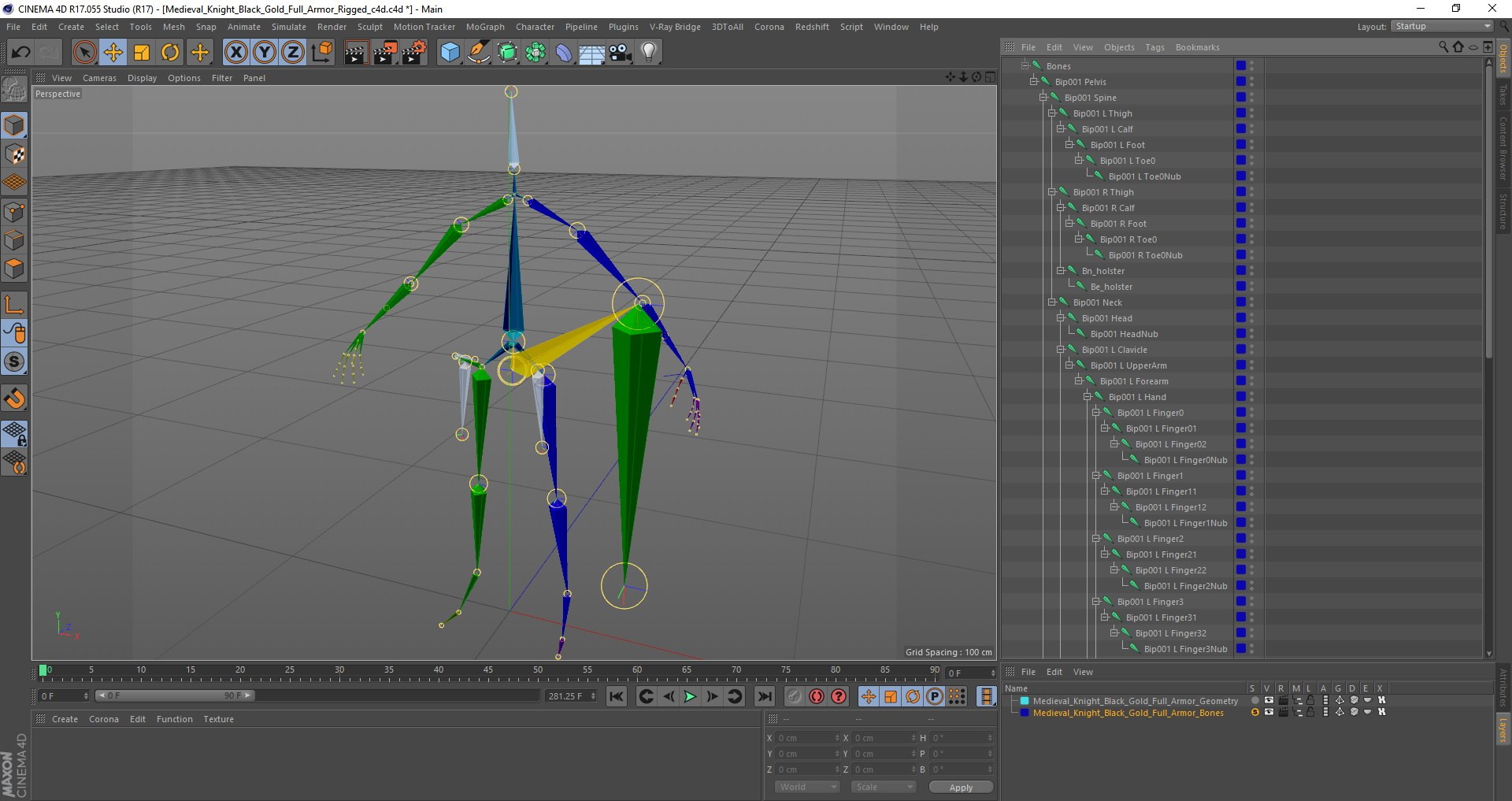 Medieval Knight Black Gold Full Armor Rigged For Cinema 4D 3D Model ...