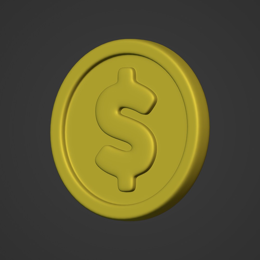 Cartoon Dollar Coin Icon 3D Model - TurboSquid 1955186