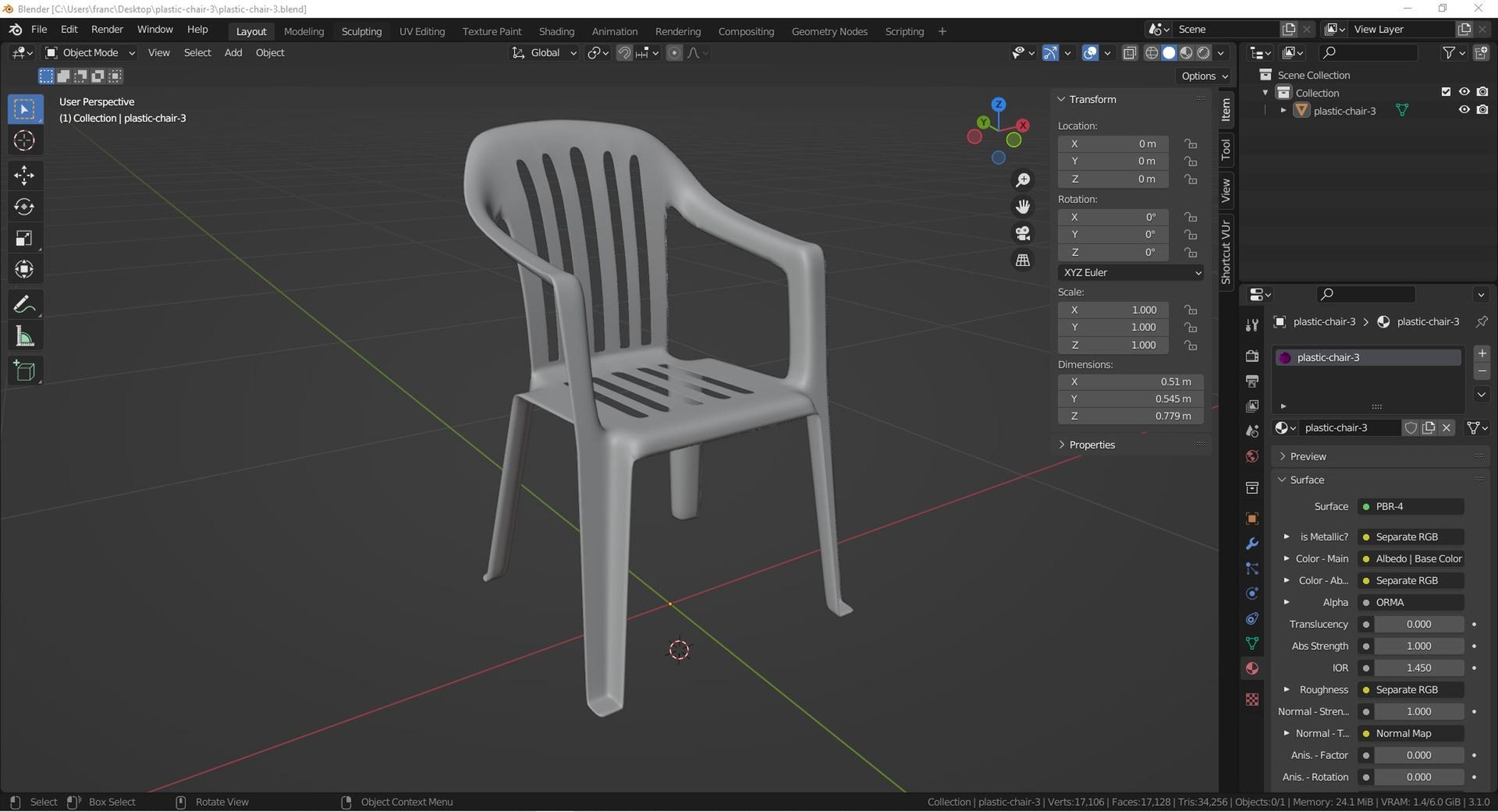 3D Plastic Chair 3 Model - TurboSquid 1888424
