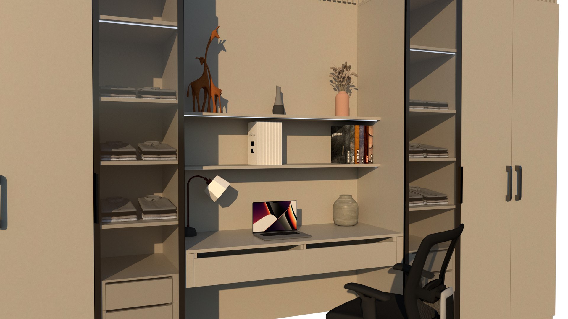 Modern Bedroom Suite With Built-in Study 3D - TurboSquid 2274626