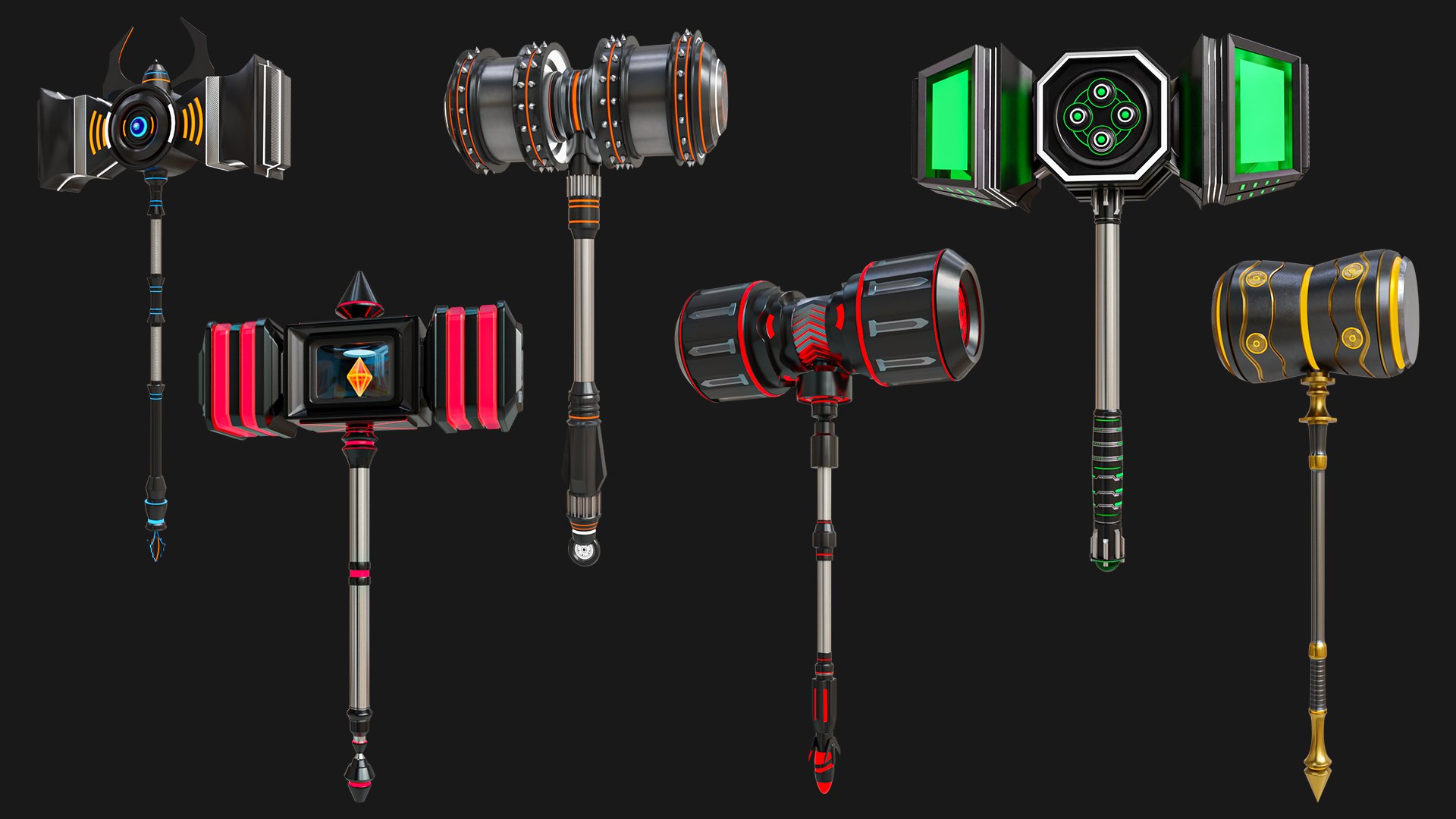 3D 6 Sci Fi Battle Hammers All PBR Unity UE Textures - TurboSquid 2095962